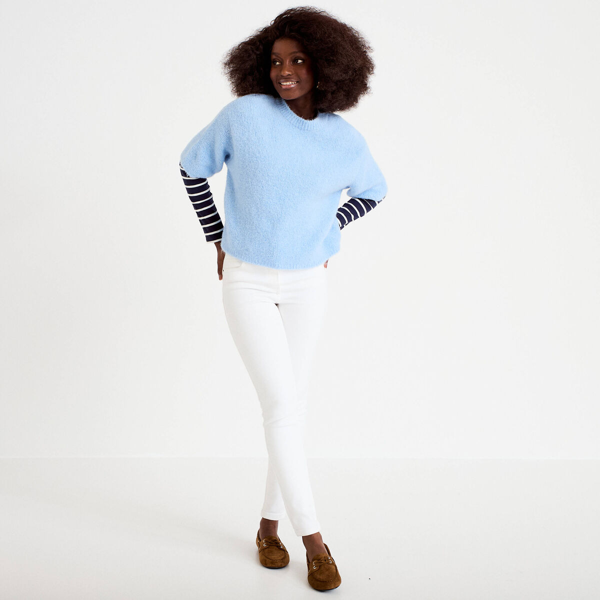 Pull manches courtes bleu clair femme | Cache Cache