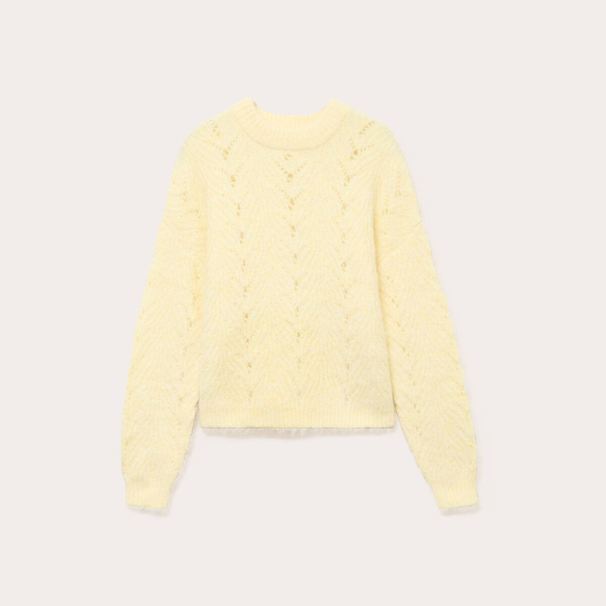 Pull ajouré manches longues jaune clair femme | Cache Cache
