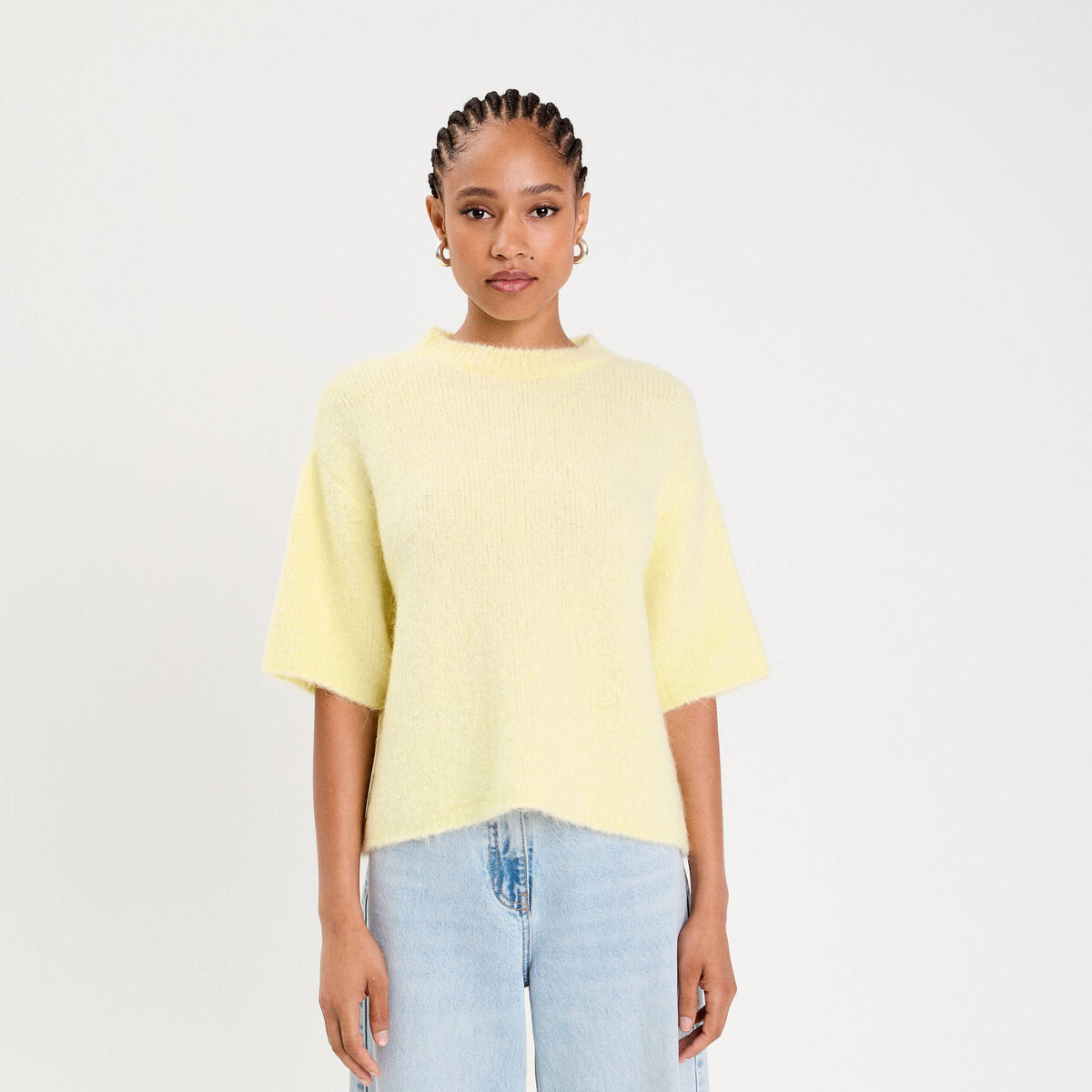 Pull manches courtes jaune clair femme | Cache Cache