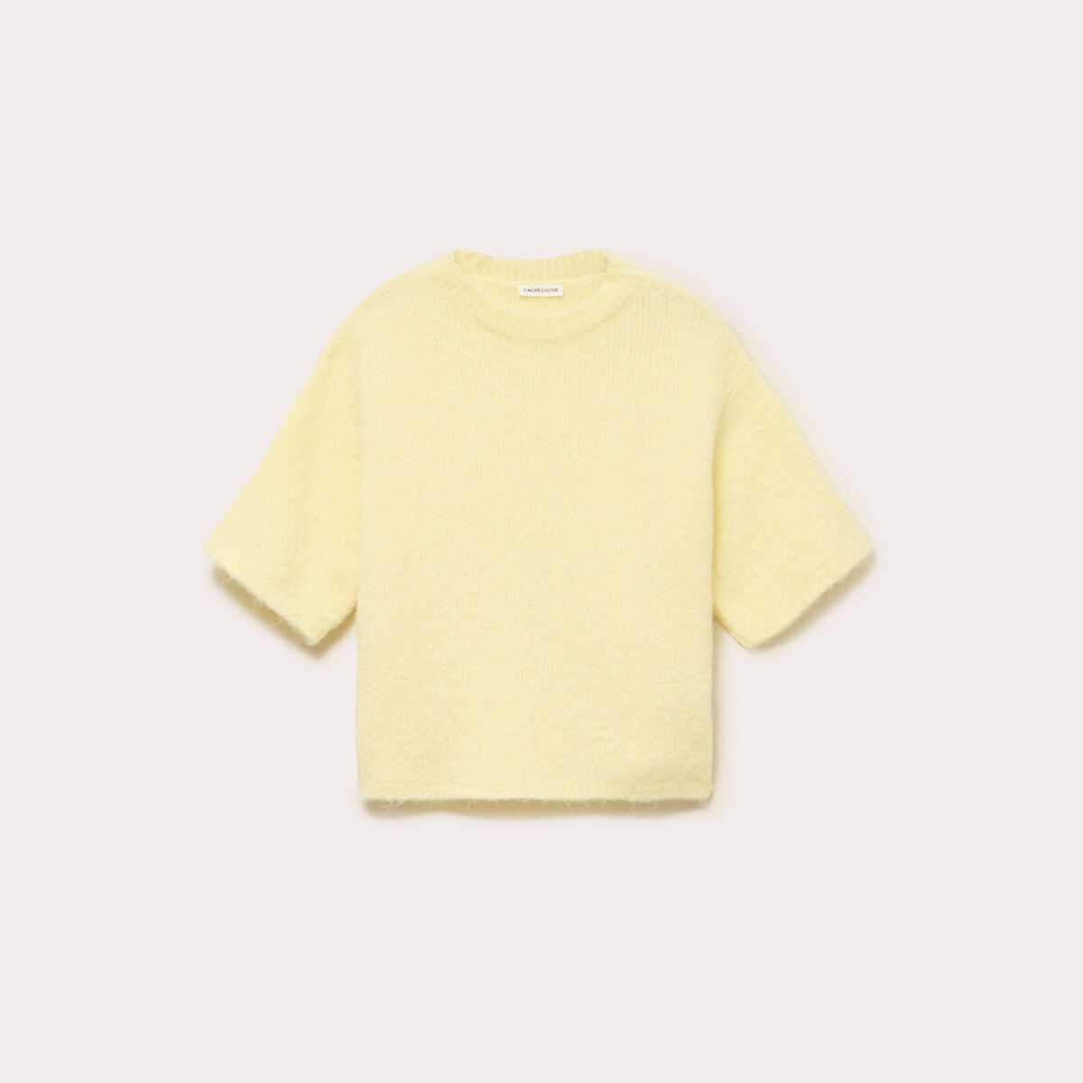 Pull manches courtes jaune clair femme | Cache Cache