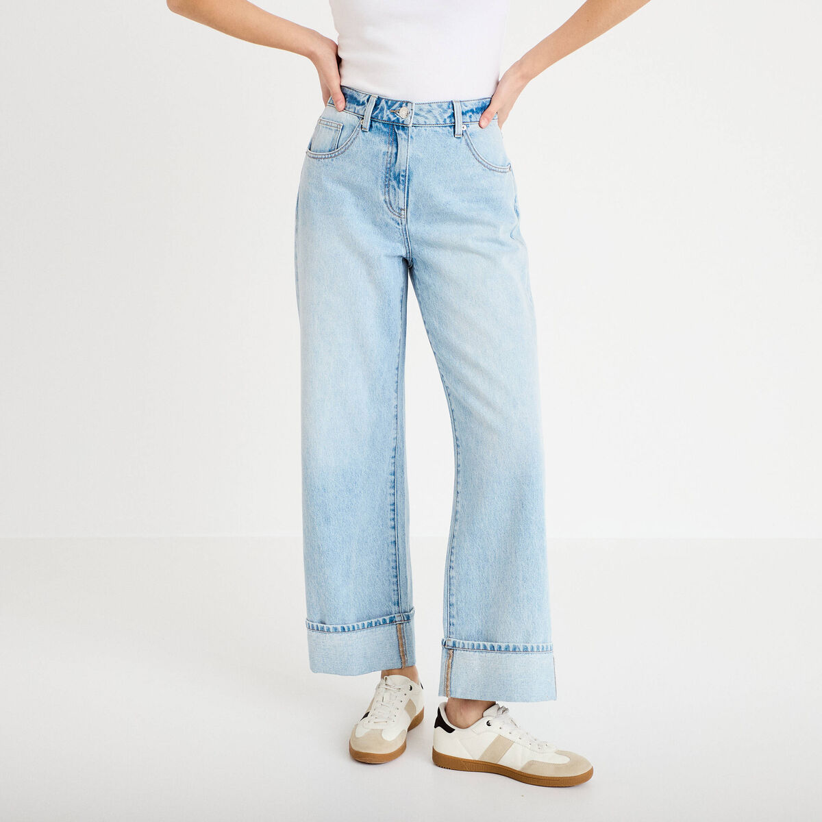 Jeans droit à revers denim triple stone femme | Cache Cache
