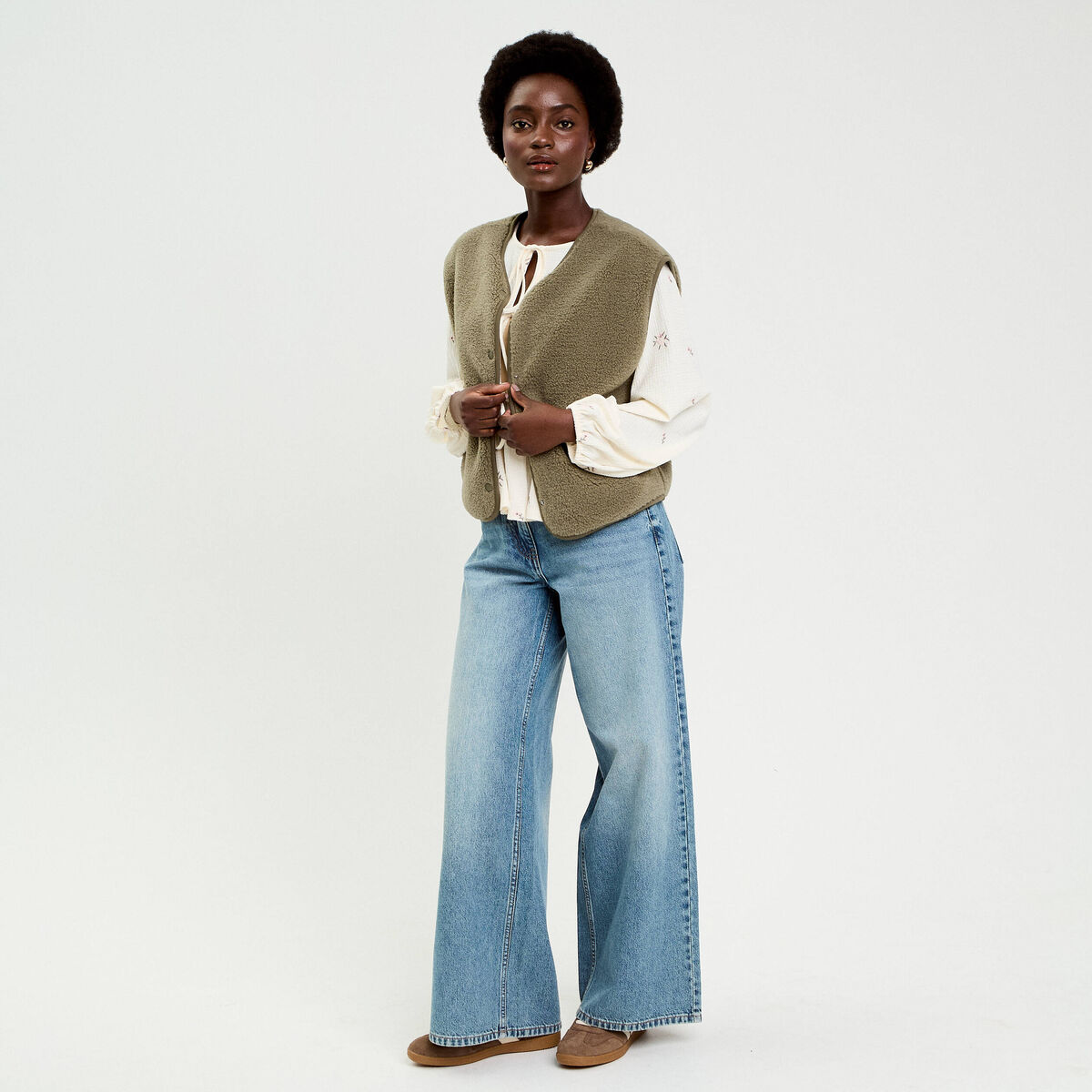 Gilet sans manches effet polaire vert kaki femme | Cache Cache