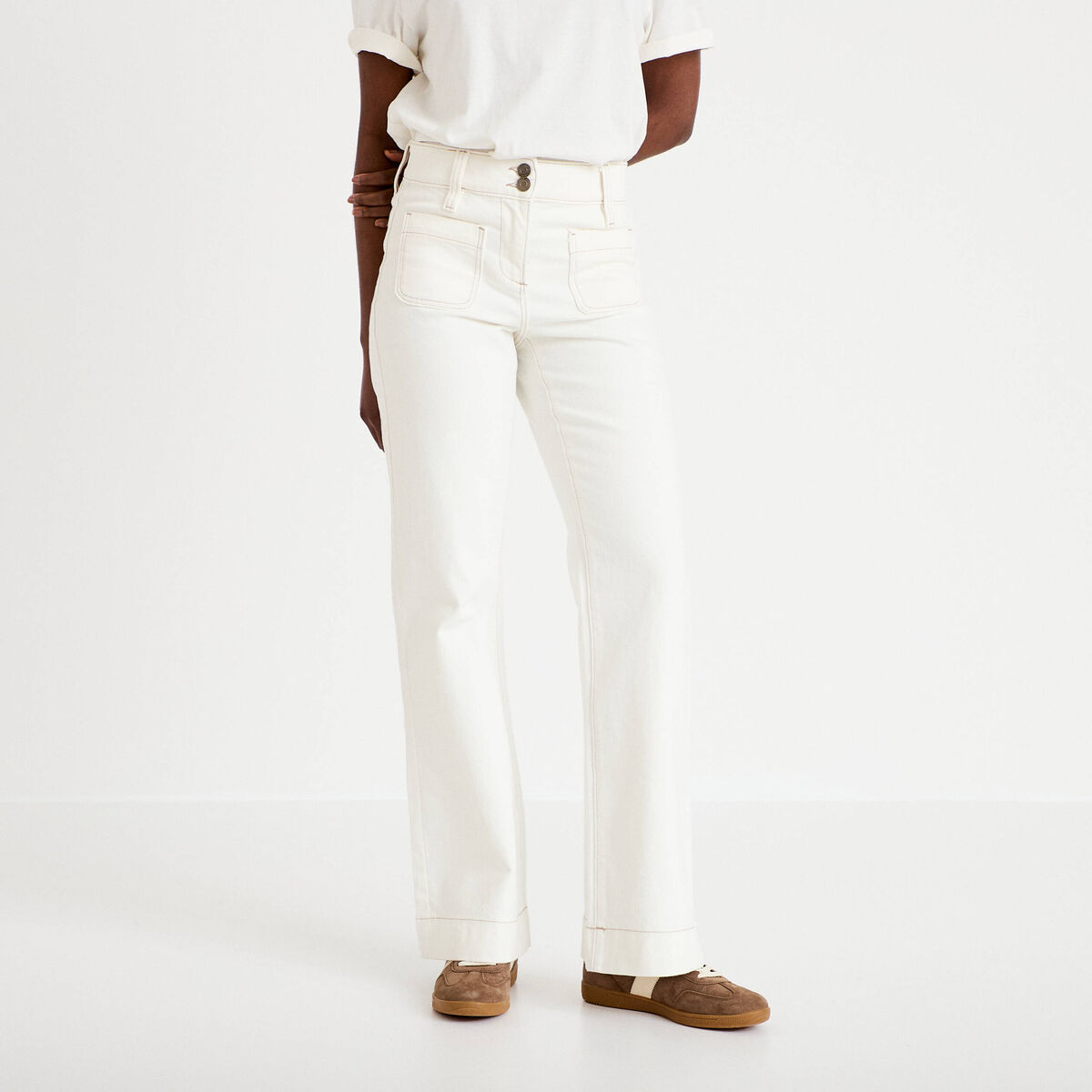 Jean bootcut taille haute denim blanc femme | Cache Cache