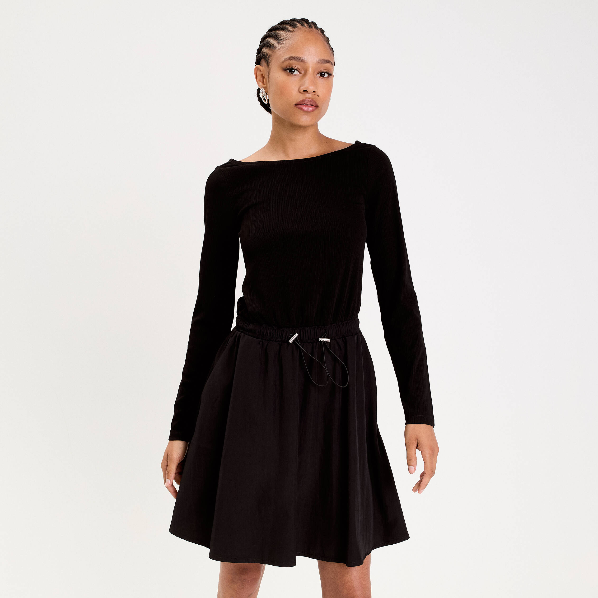 Robe courte droite col bateau noir femme | Cache Cache