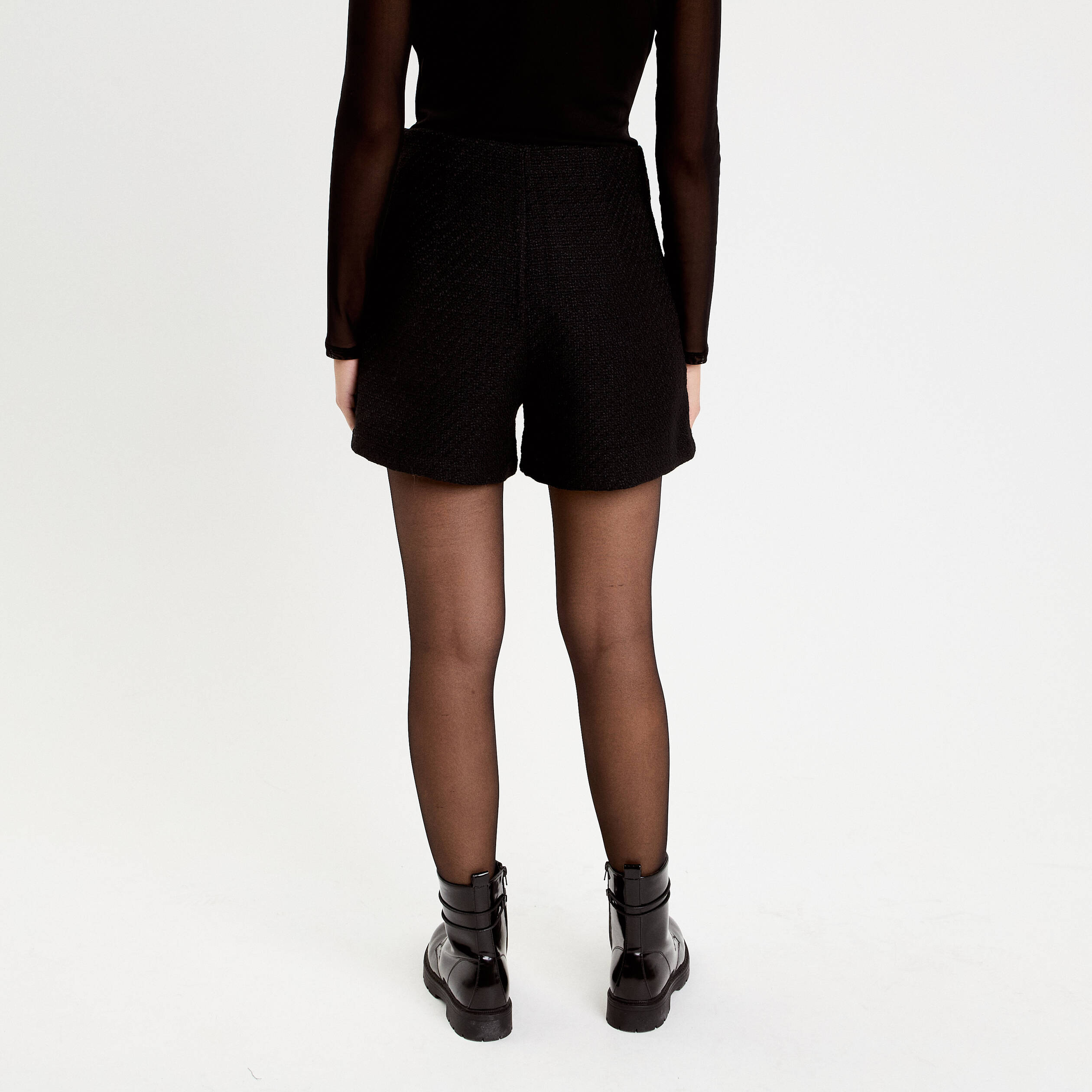 Short tweed taille haute noir femme | Cache Cache
