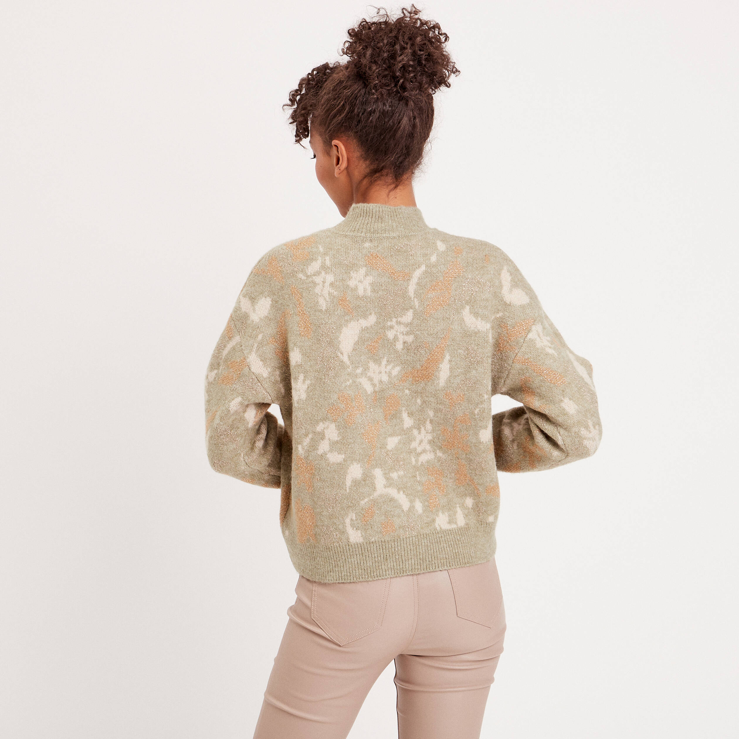Pull avec col montant vert kaki femme | Cache Cache