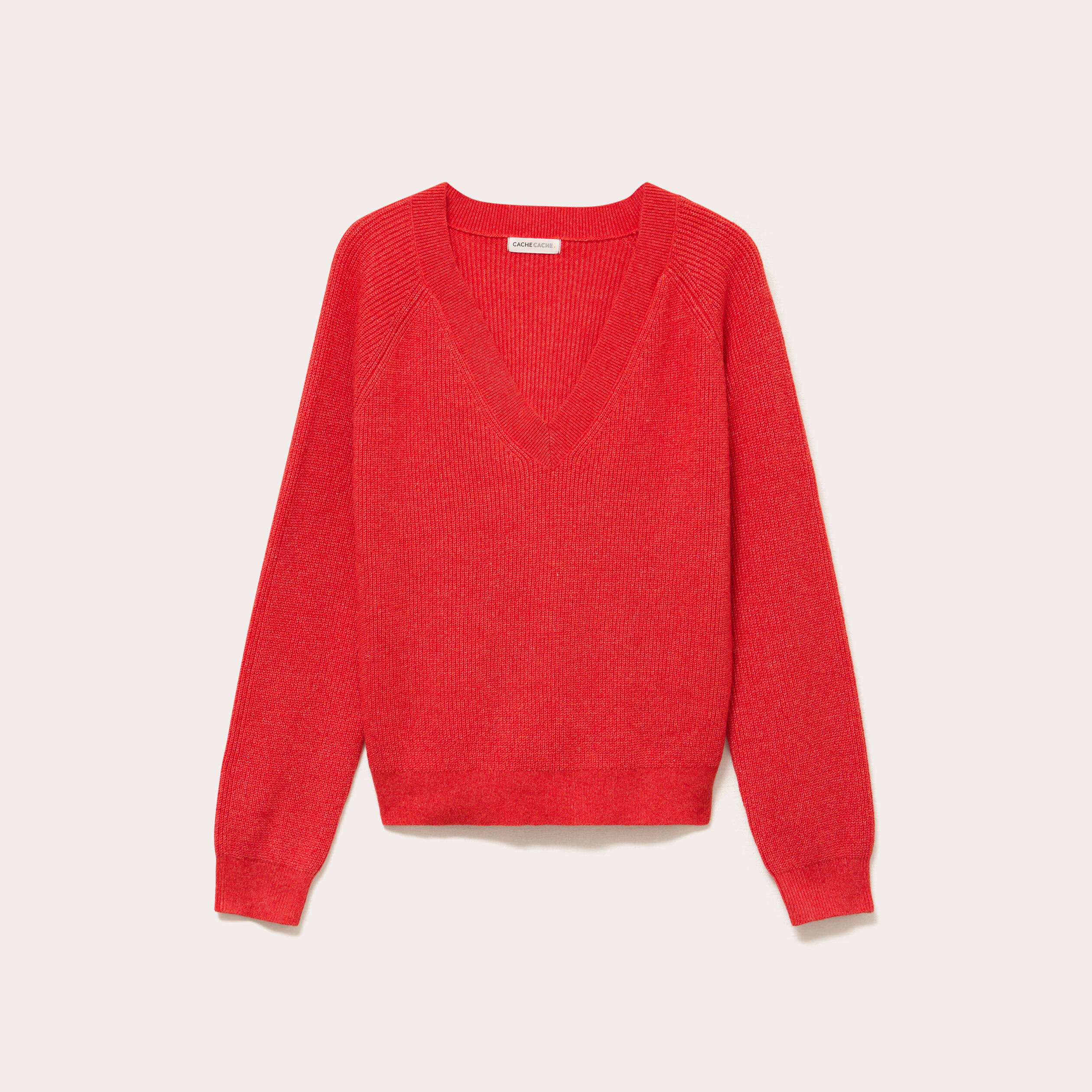 Pull fin col v rouge femme | Cache Cache