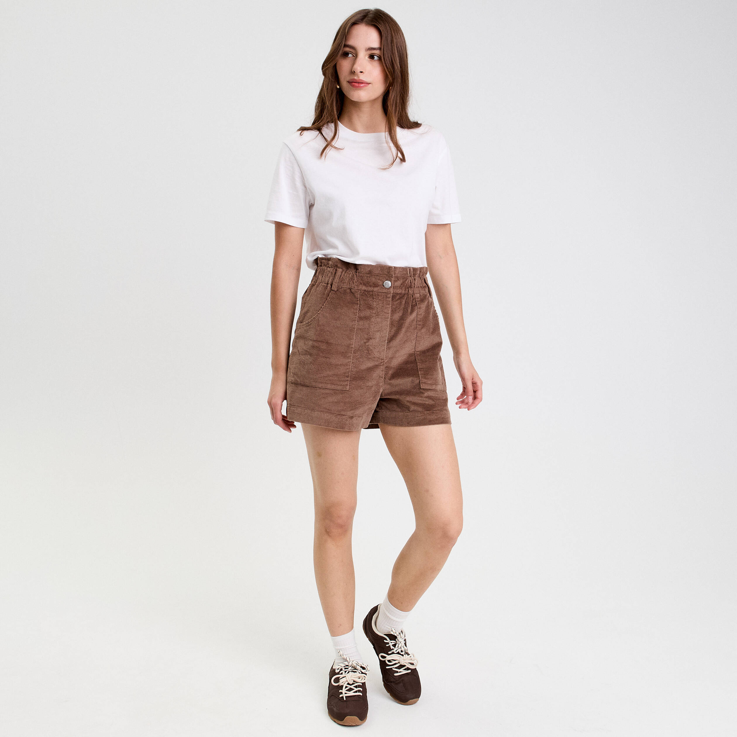 Short taille haute en velours taupe femme | Cache Cache