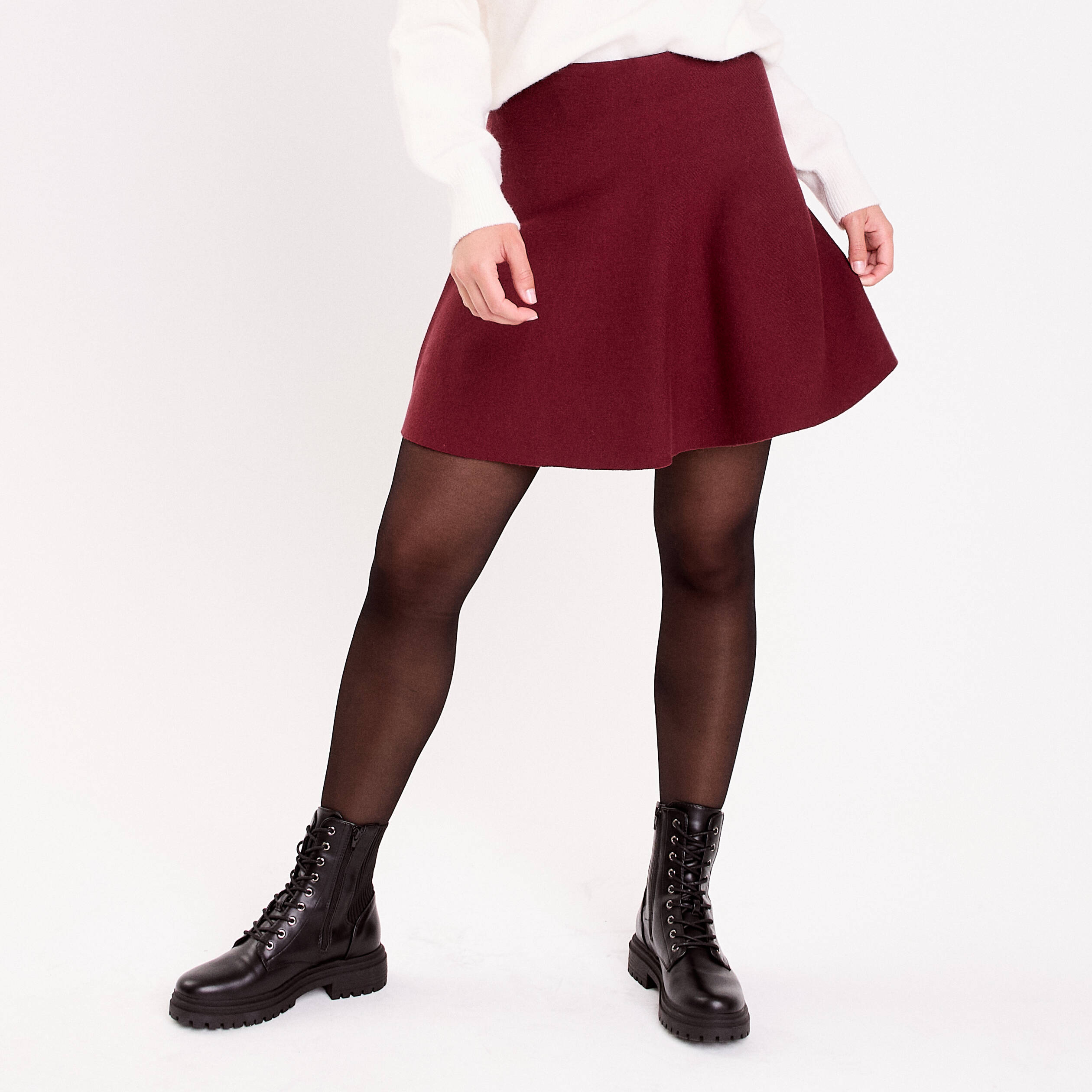 Jupe évasée en maille bordeaux femme | Cache Cache