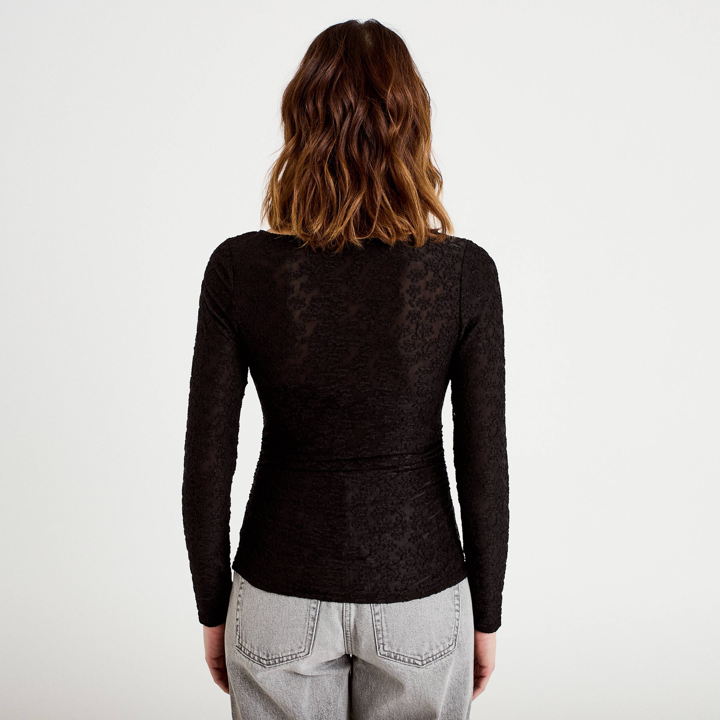 T-shirt motif en relief noir femme | Cache Cache