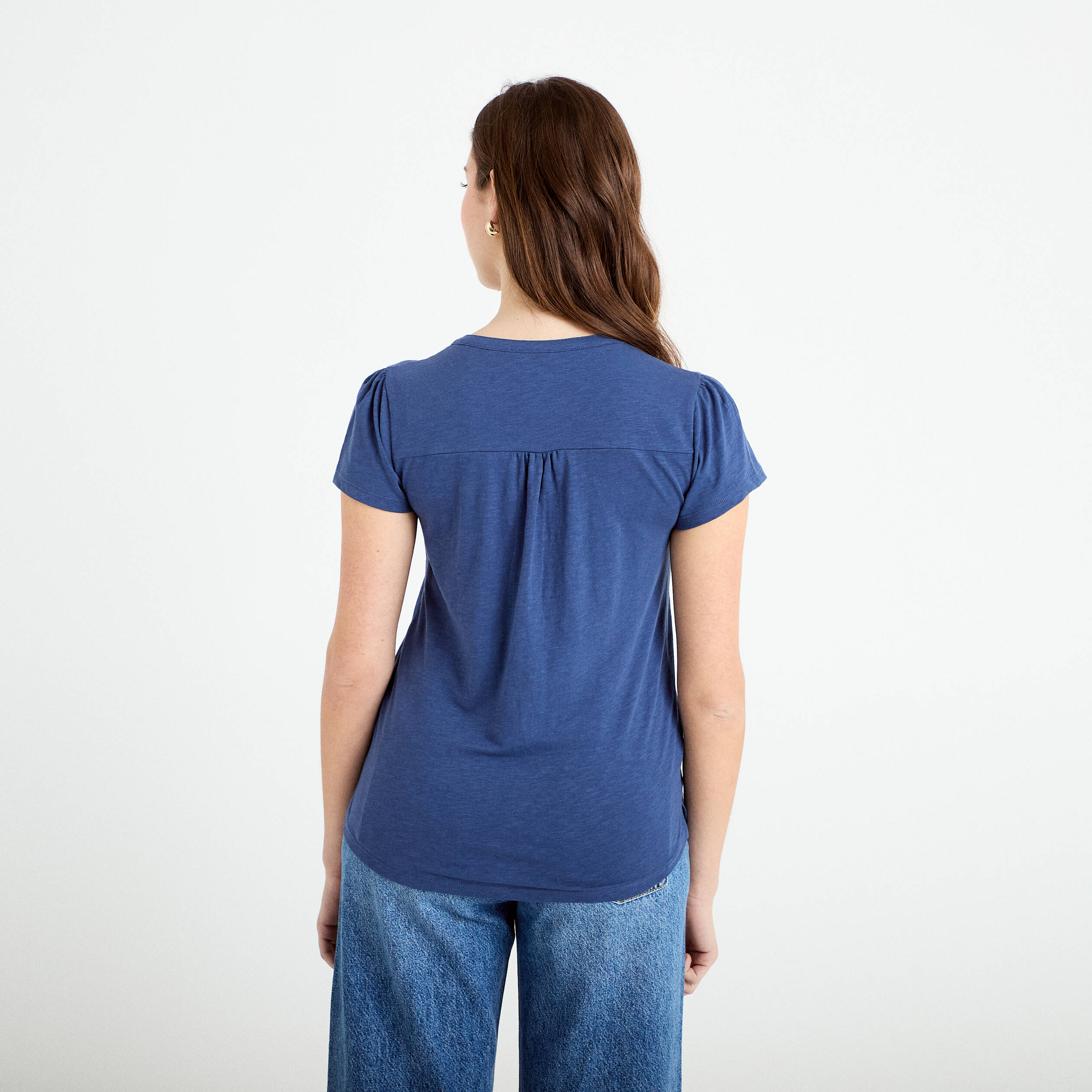 T-shirt boutonné sur le devant bleu foncé femme | Cache Cache