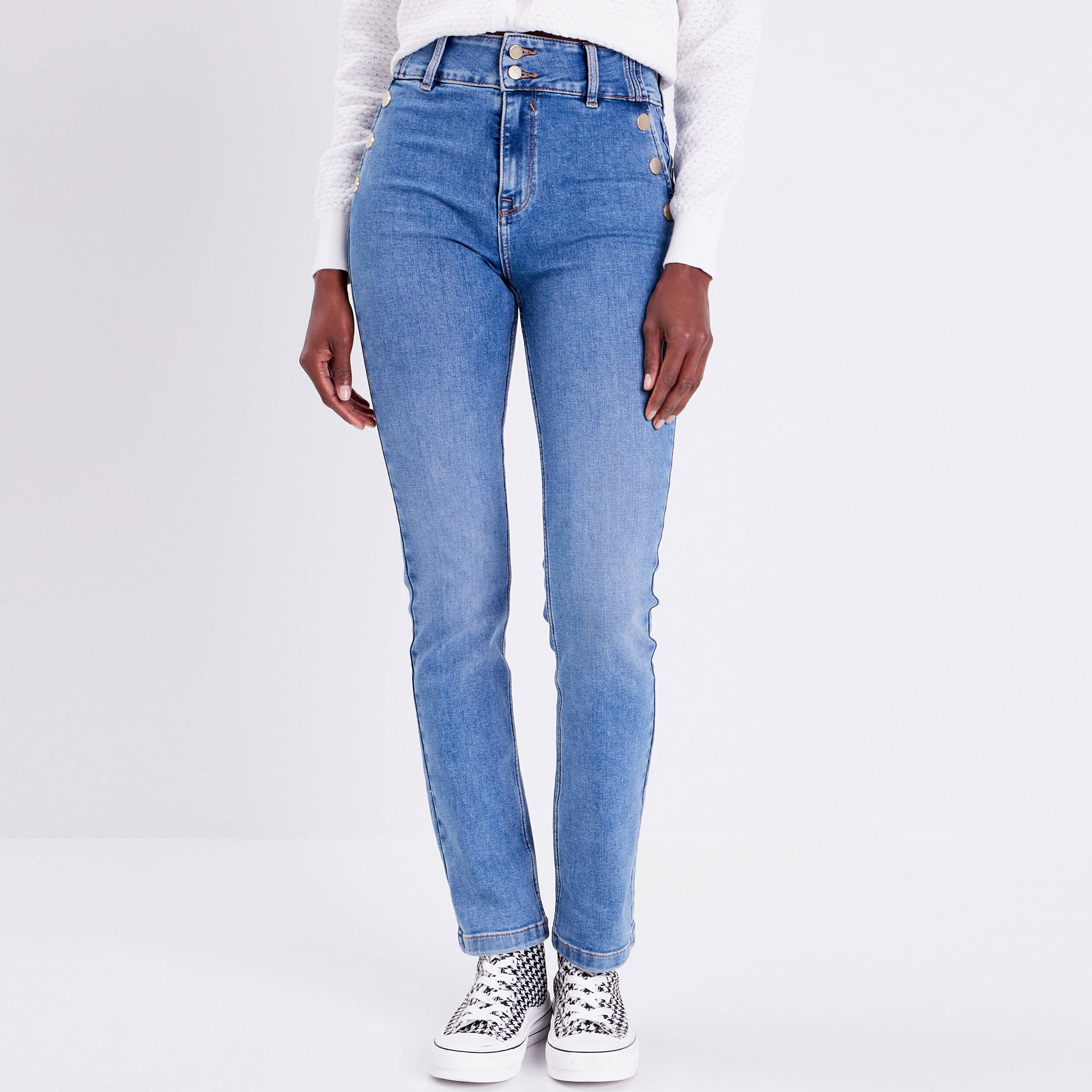 Jeans droit à ponts denim double stone femme | Cache Cache