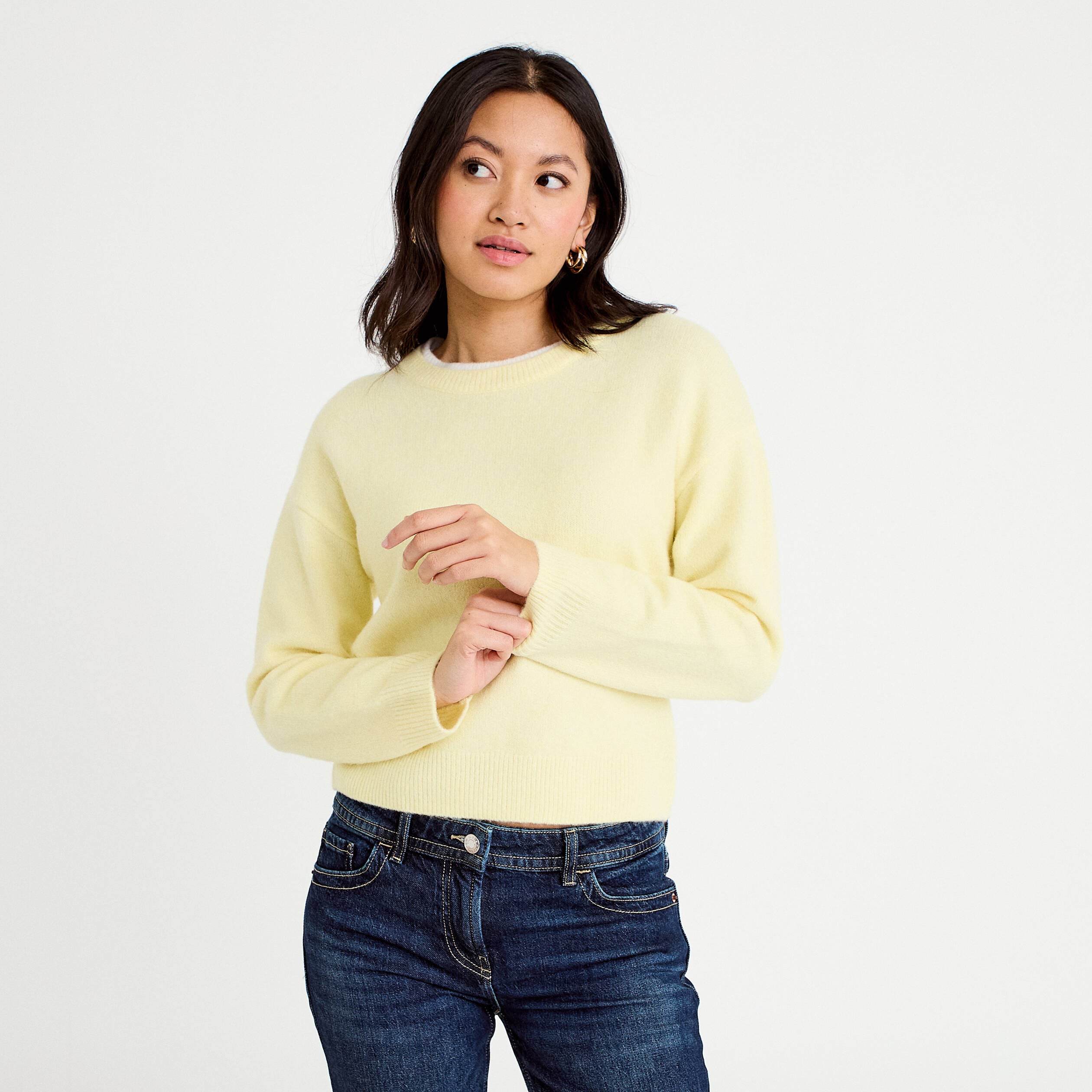 Pull col rond manches longues jaune clair femme | Cache Cache
