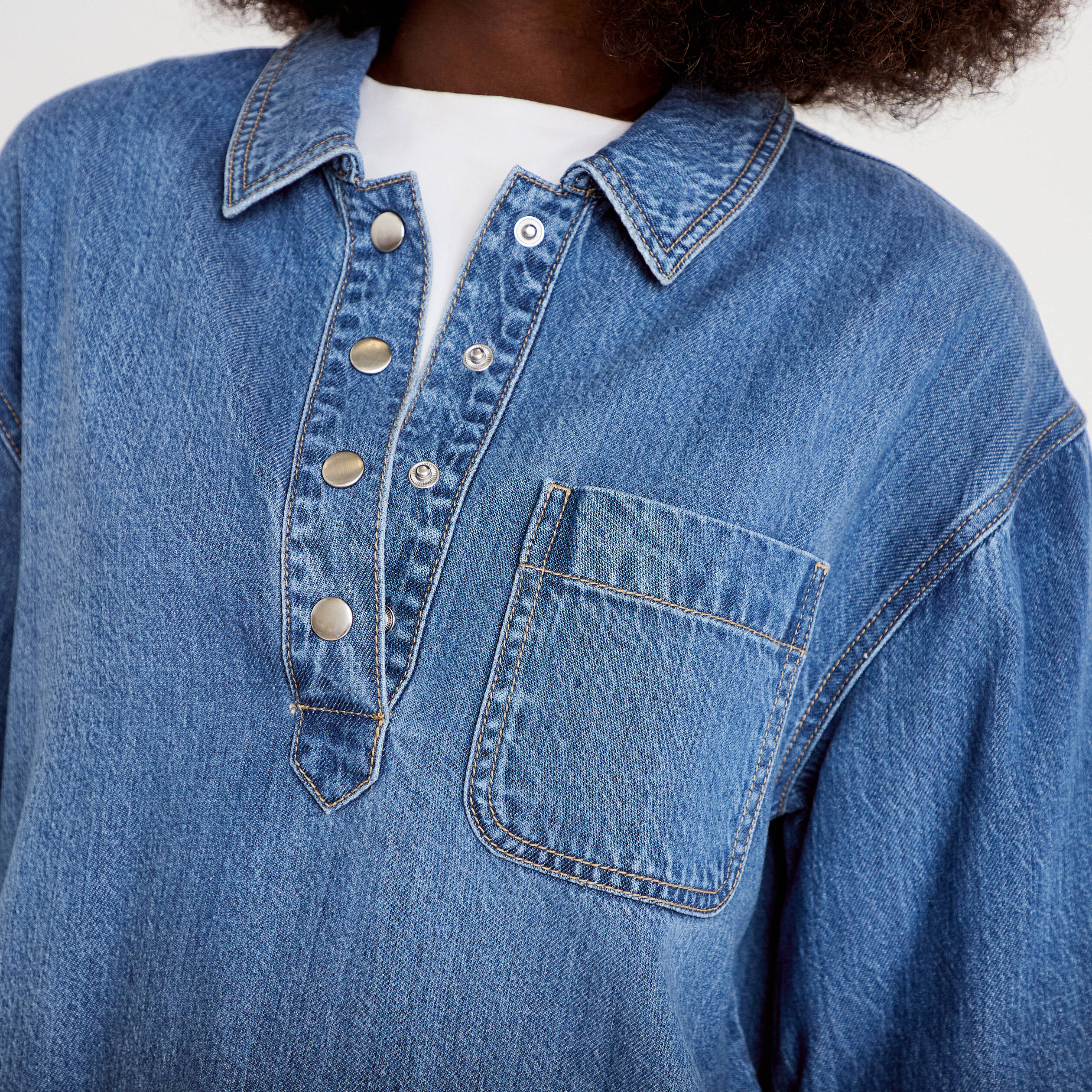 Vareuse jean col classique manches 3/4 denim double stone femme | Cache ...