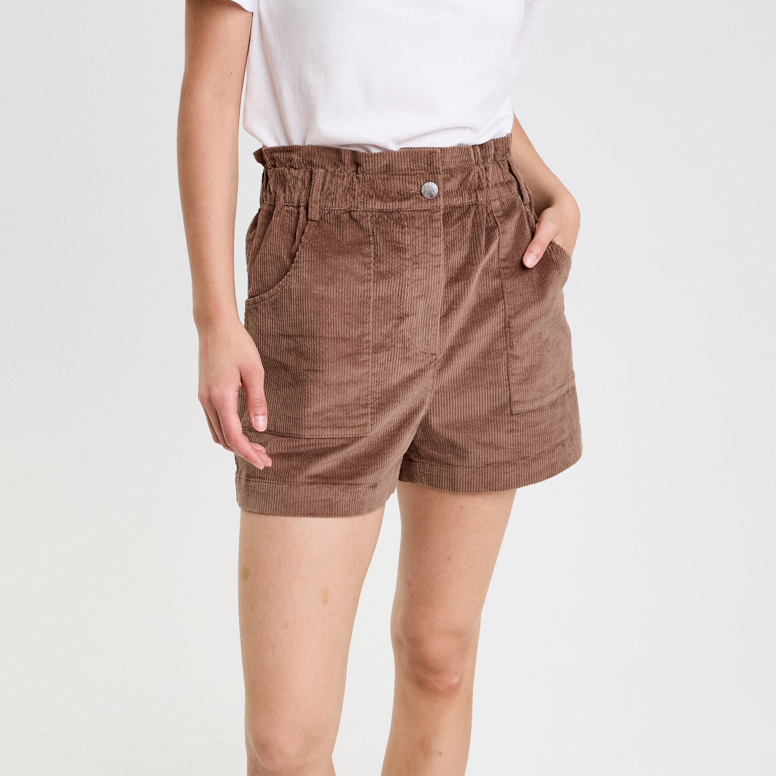 Short taille haute en velours taupe femme | Cache Cache