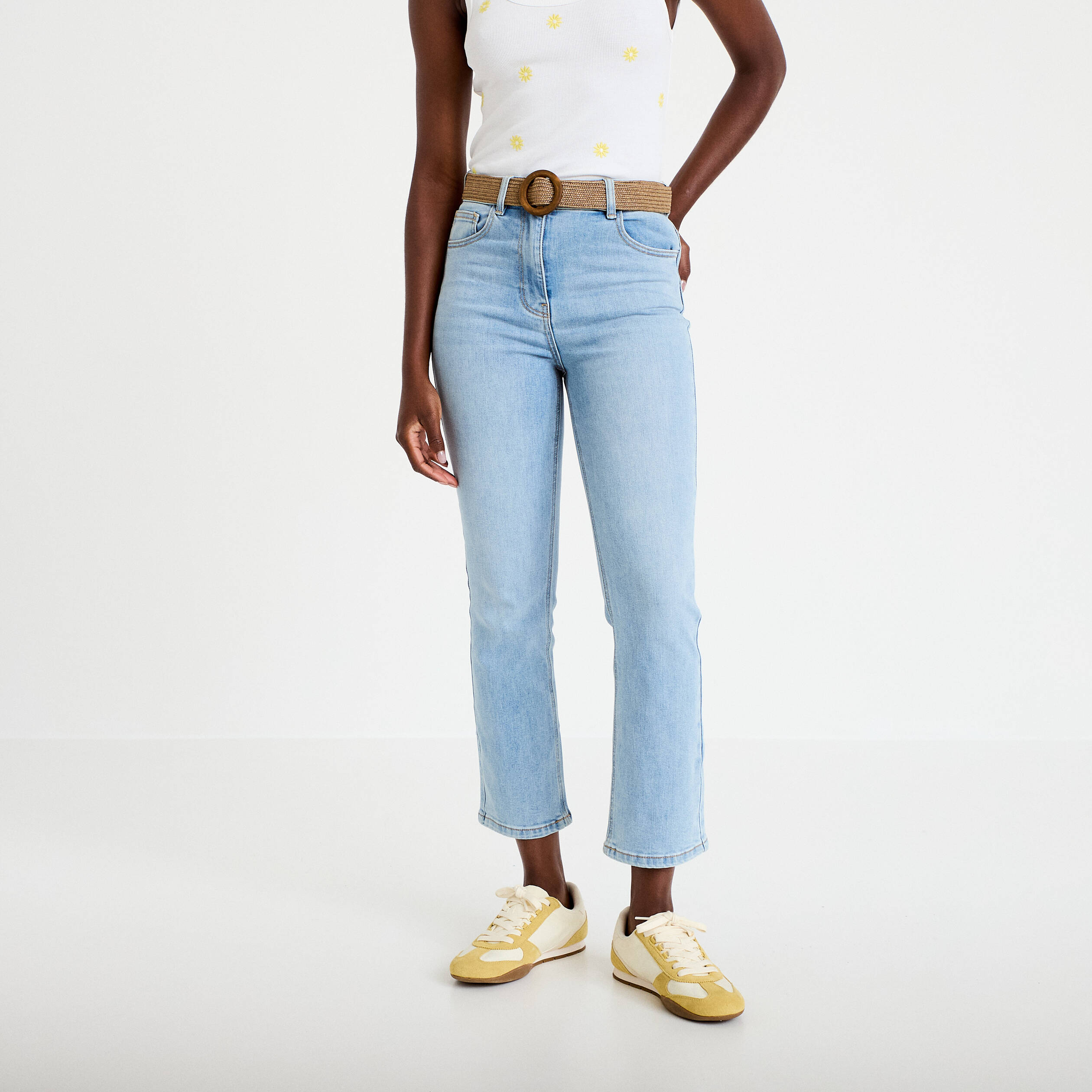 Jean bootcut cropped taille haute denim triple stone femme | Cache Cache
