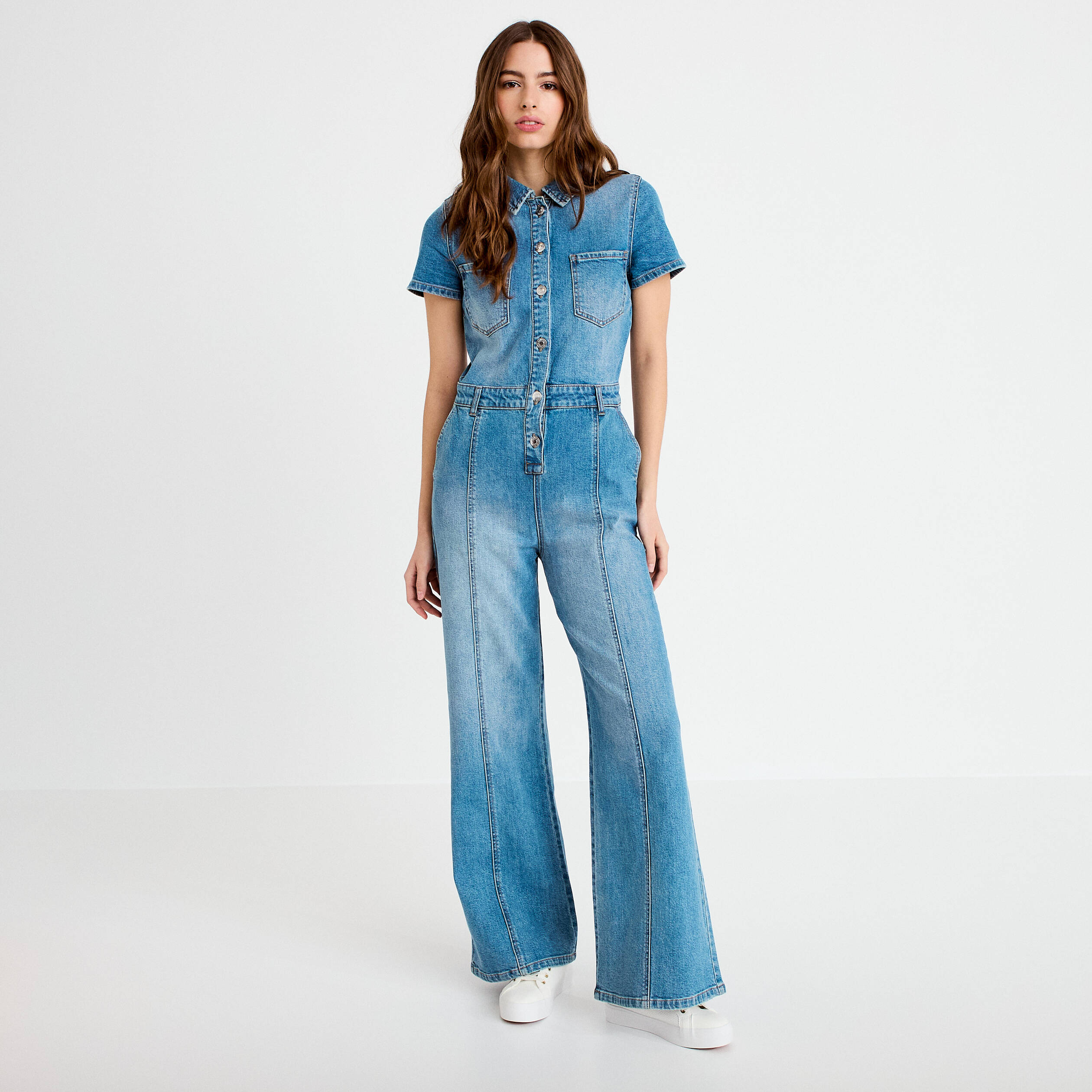 Combinaison manches courtes denim double stone femme | Cache Cache