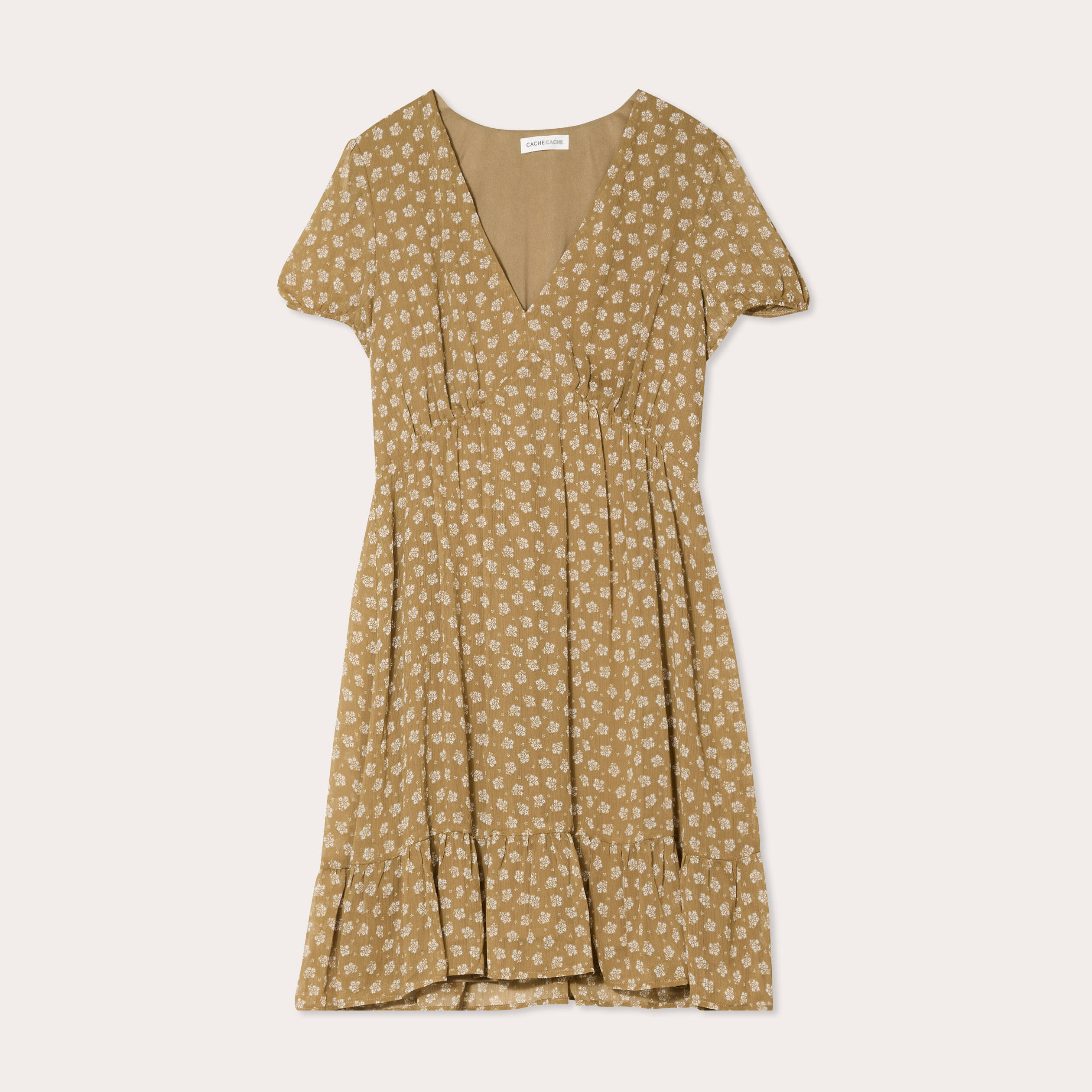 Robe évasée manches courtes vert olive femme | Cache Cache