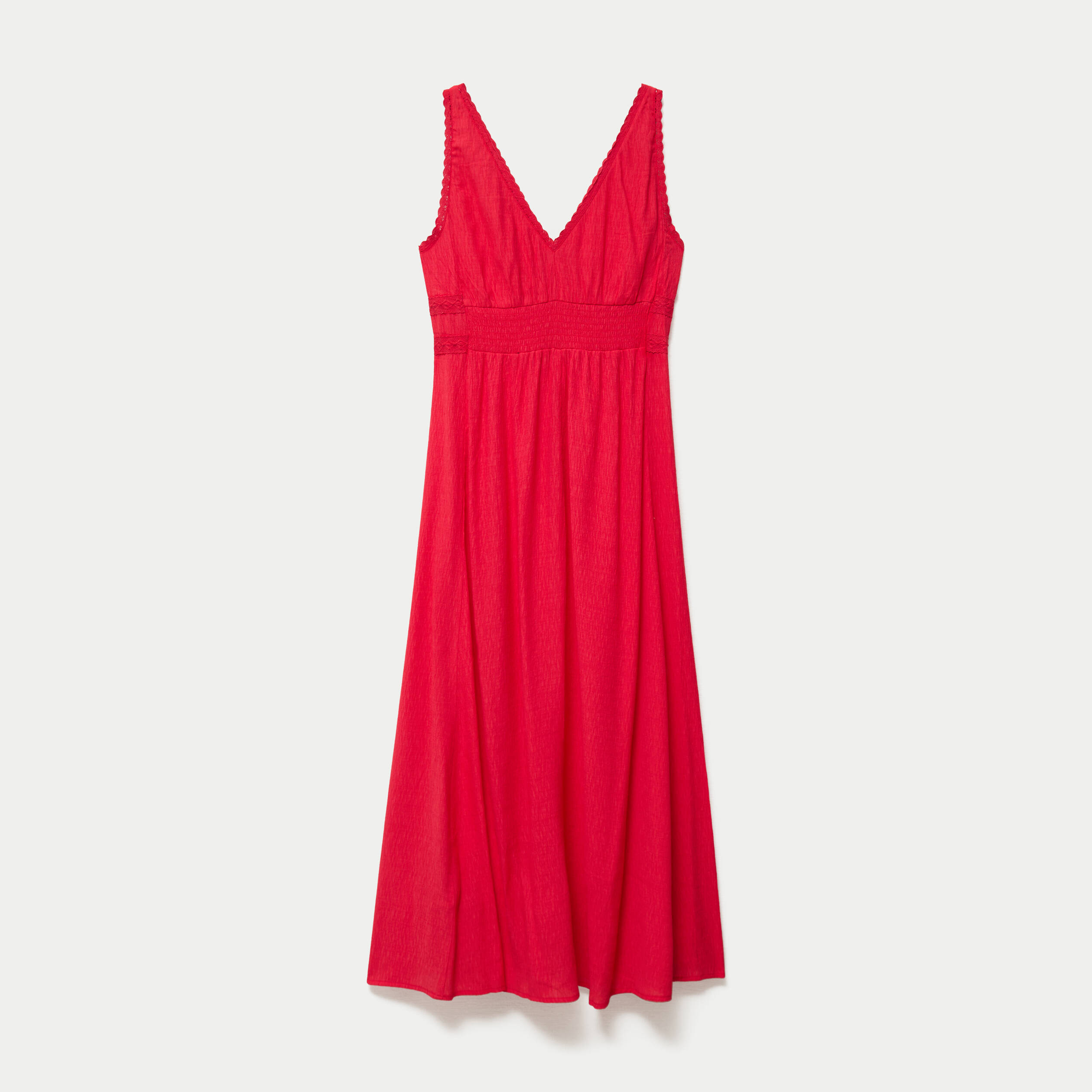 Robe longue évasée col v sans manches rouge femme | Cache Cache