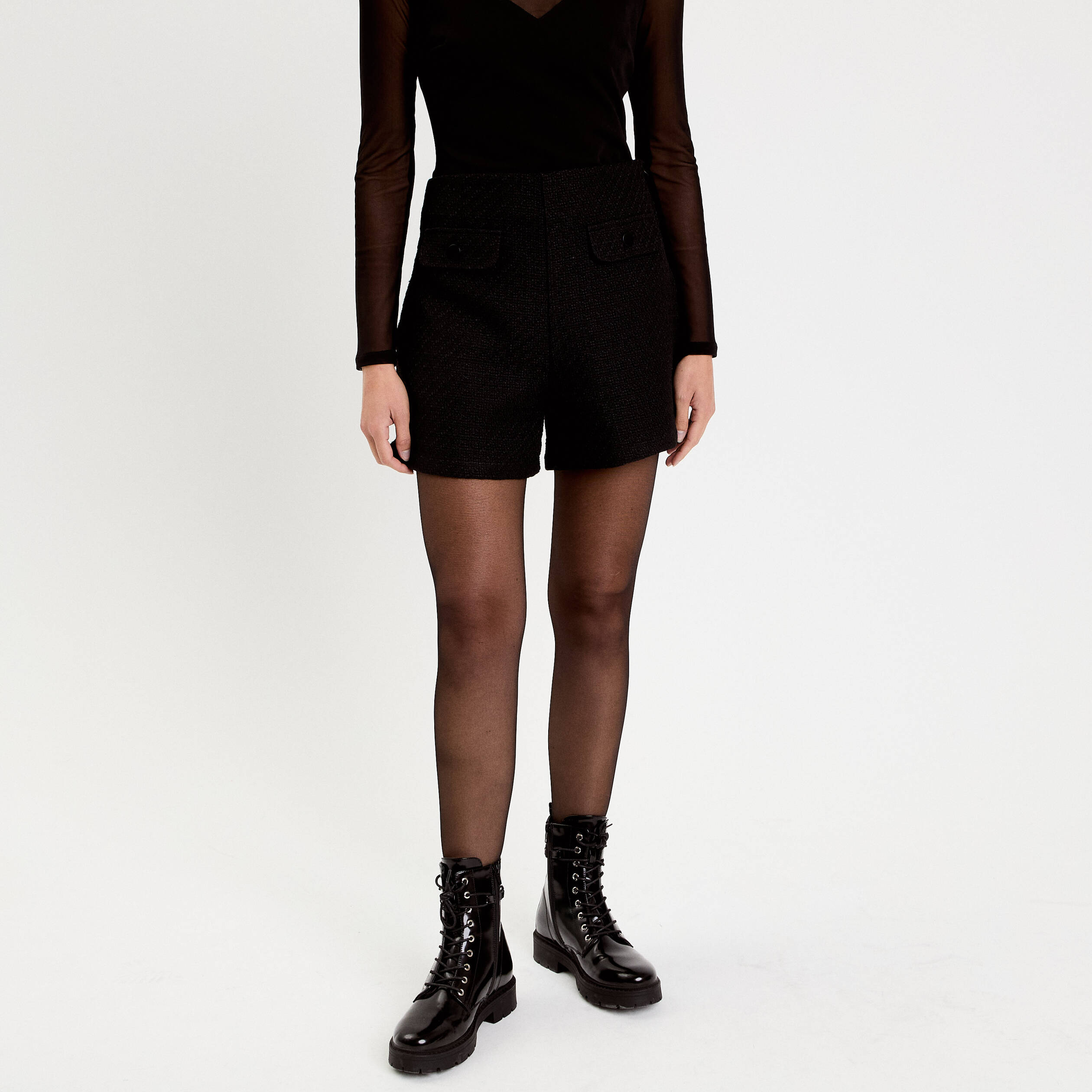 Short tweed taille haute noir femme | Cache Cache