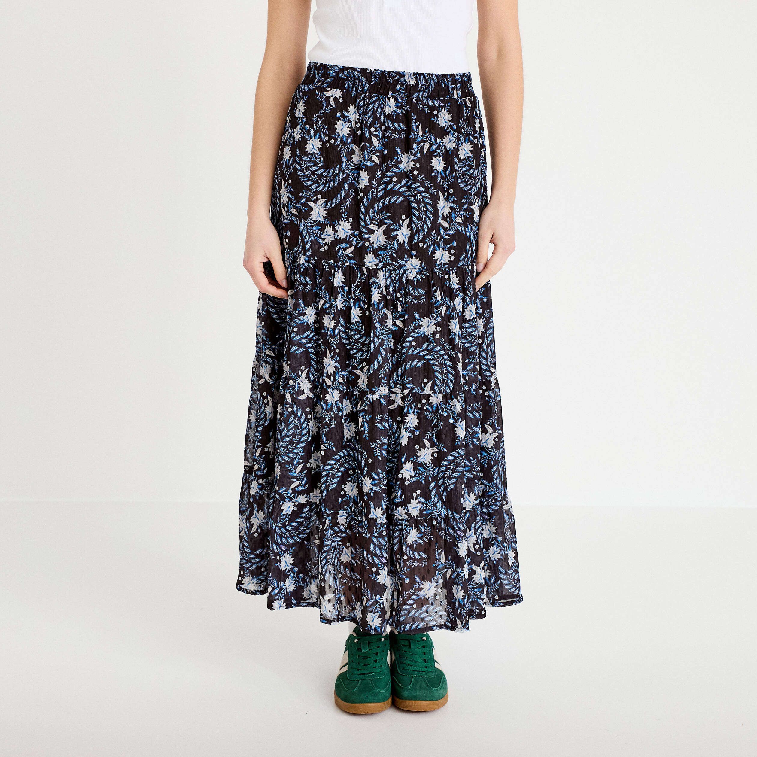 Jupe longue fluide noir femme | Cache Cache