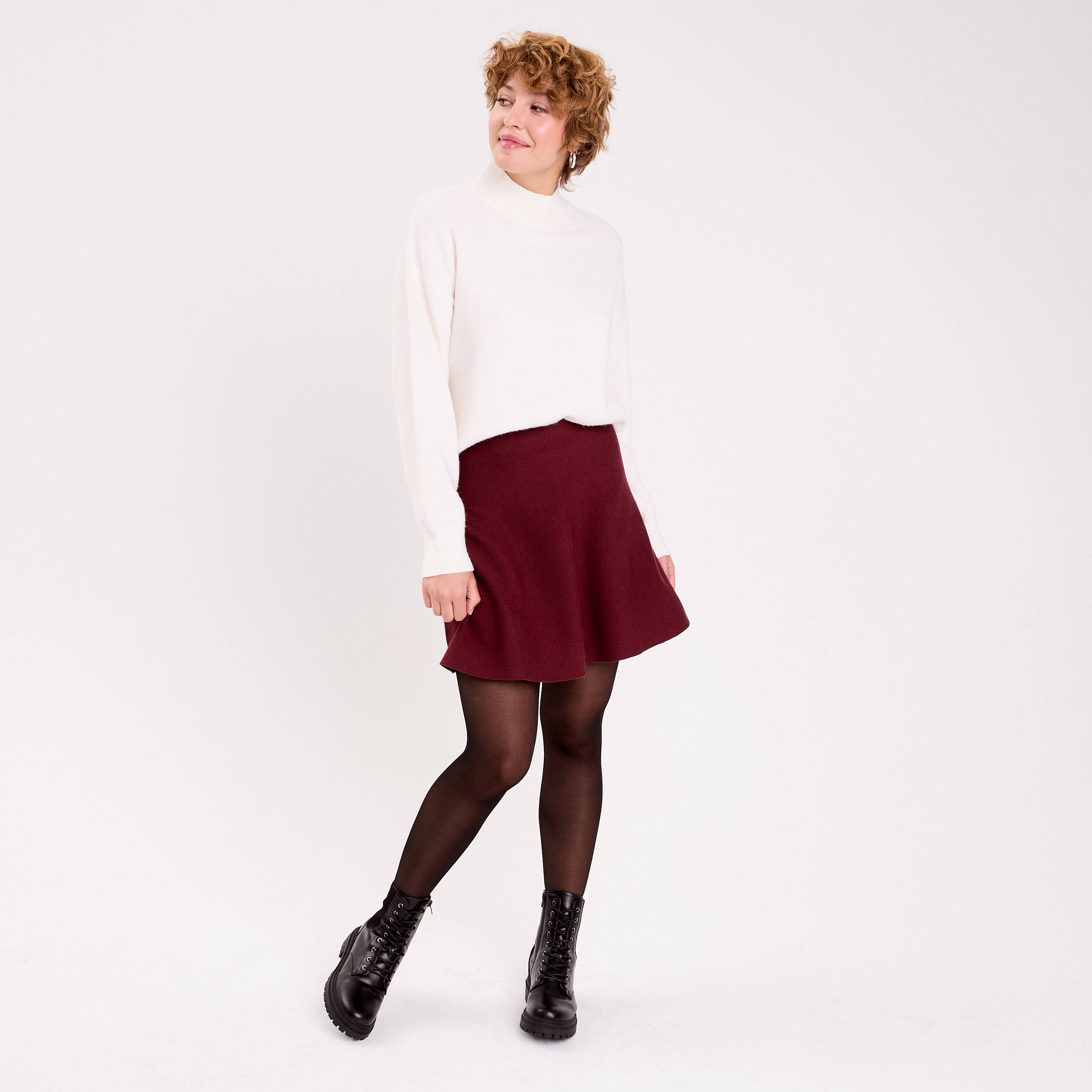 Jupe évasée en maille bordeaux femme | Cache Cache