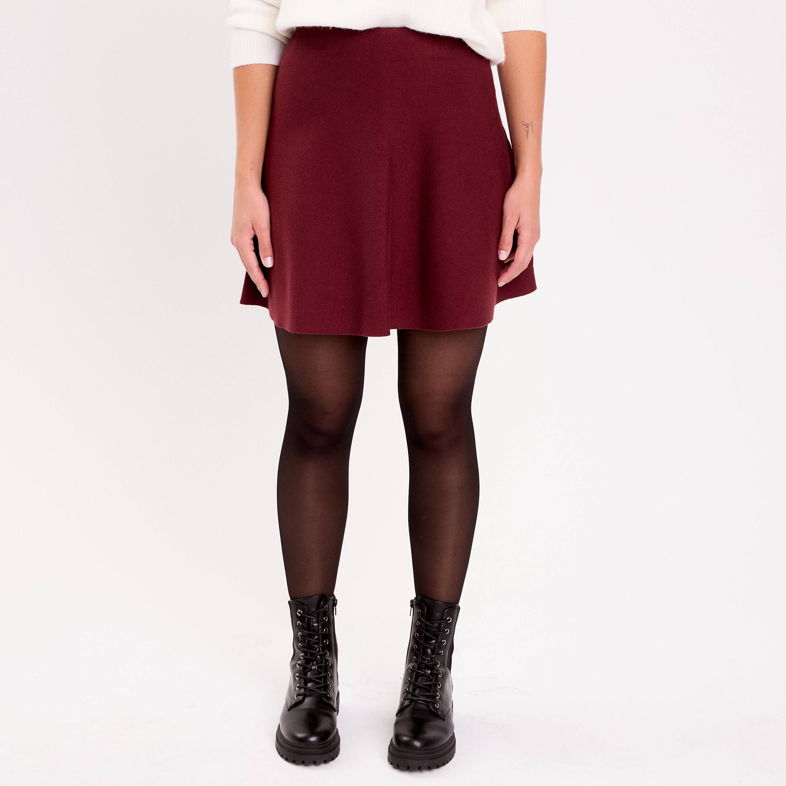 Jupe évasée en maille bordeaux femme | Cache Cache