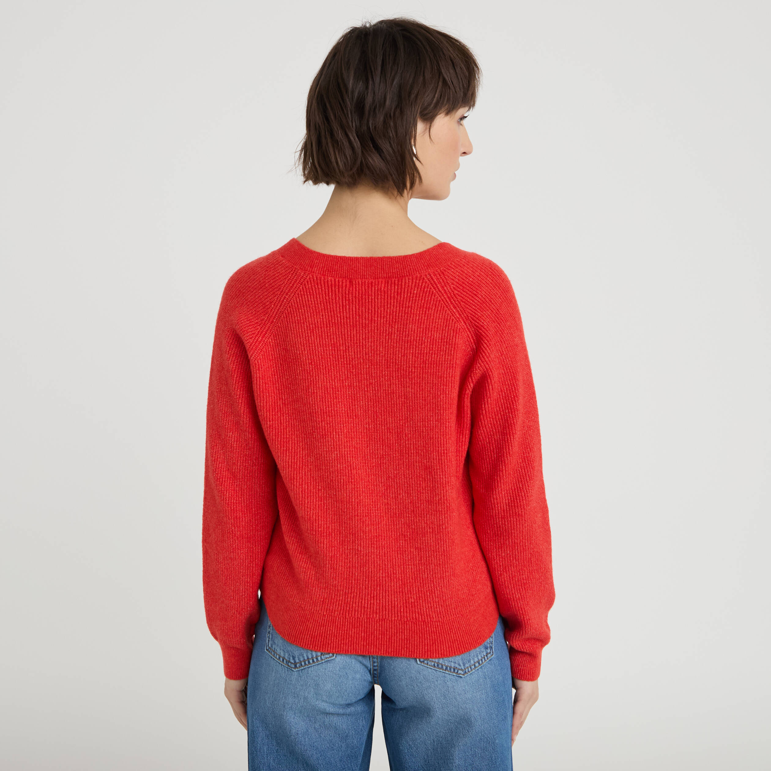 Pull fin col v rouge femme | Cache Cache