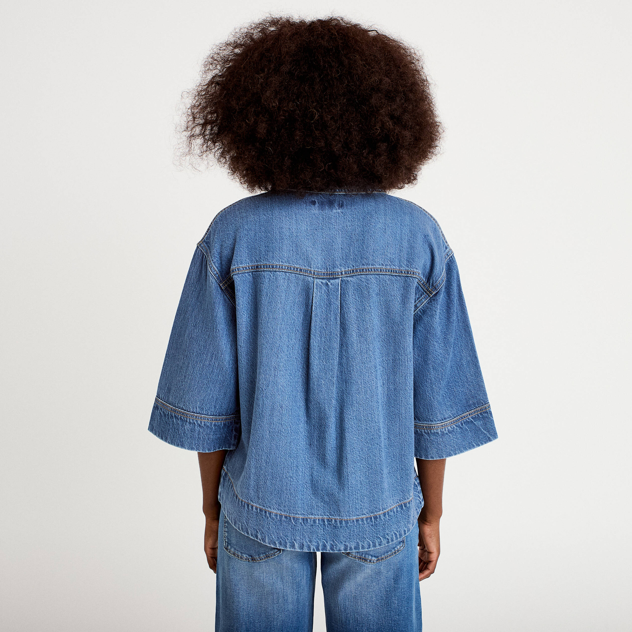 Vareuse jean col classique manches 3/4 denim double stone femme | Cache ...