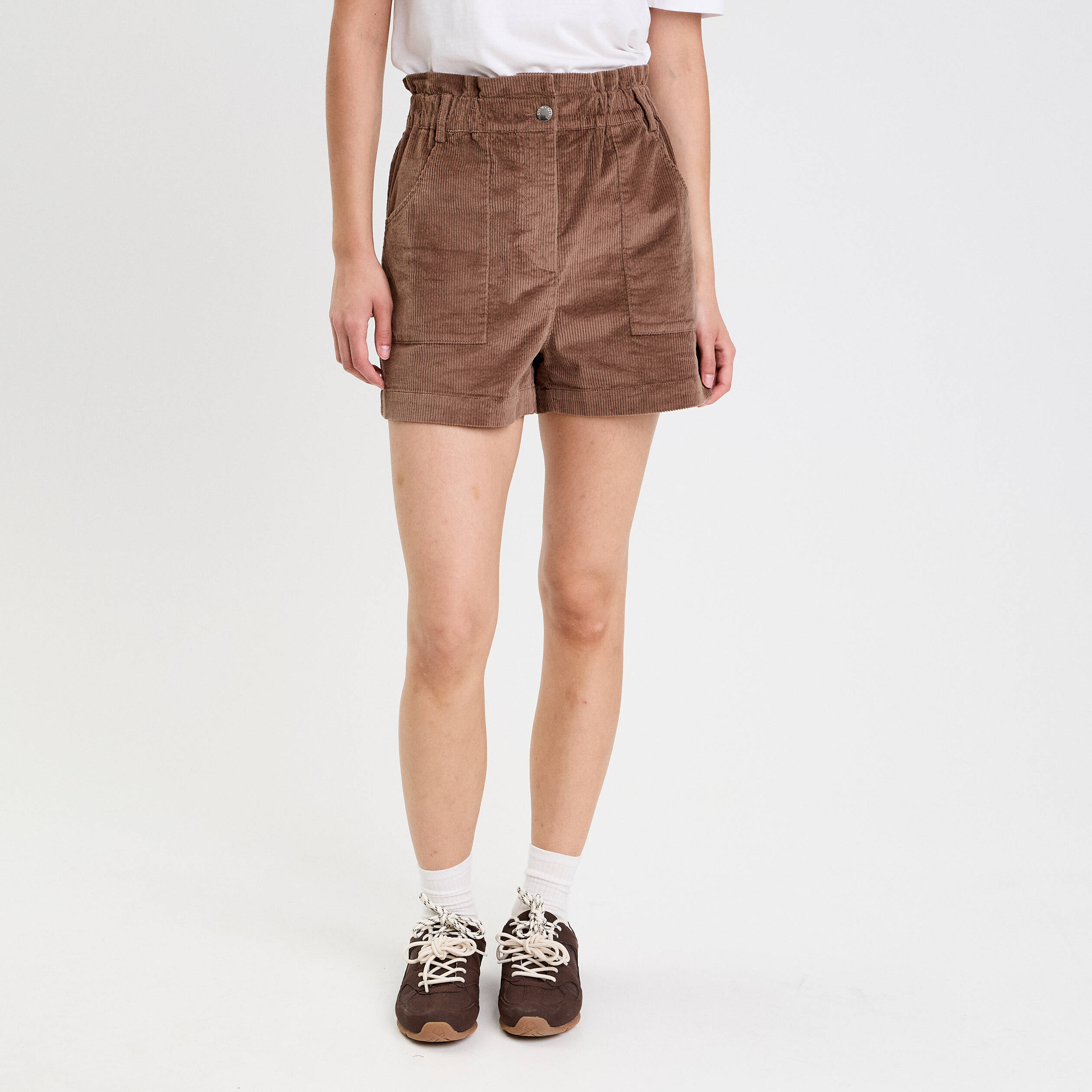 Short taille haute en velours taupe femme | Cache Cache