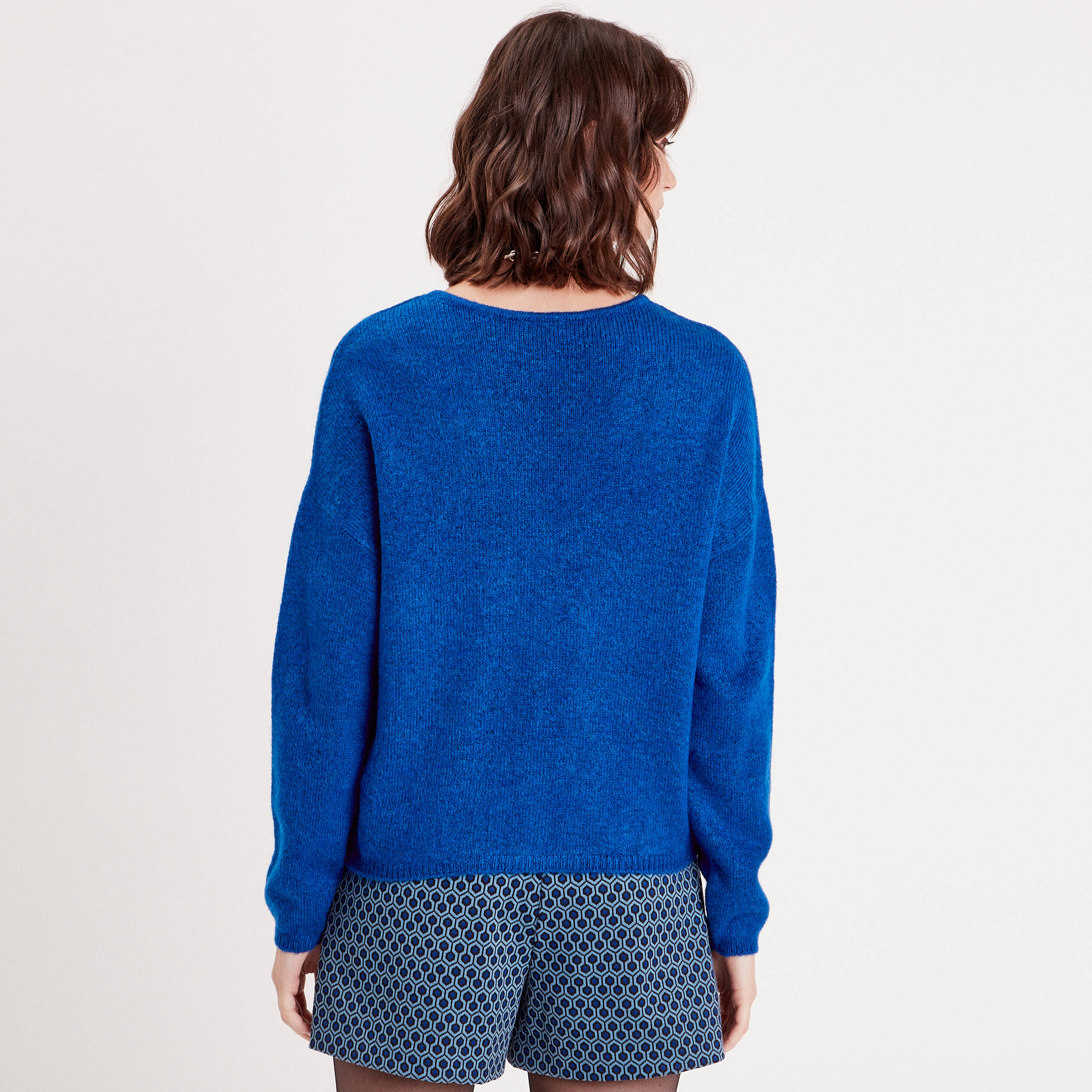 Gilet boutonné avec col en V bleu electrique femme | Cache Cache