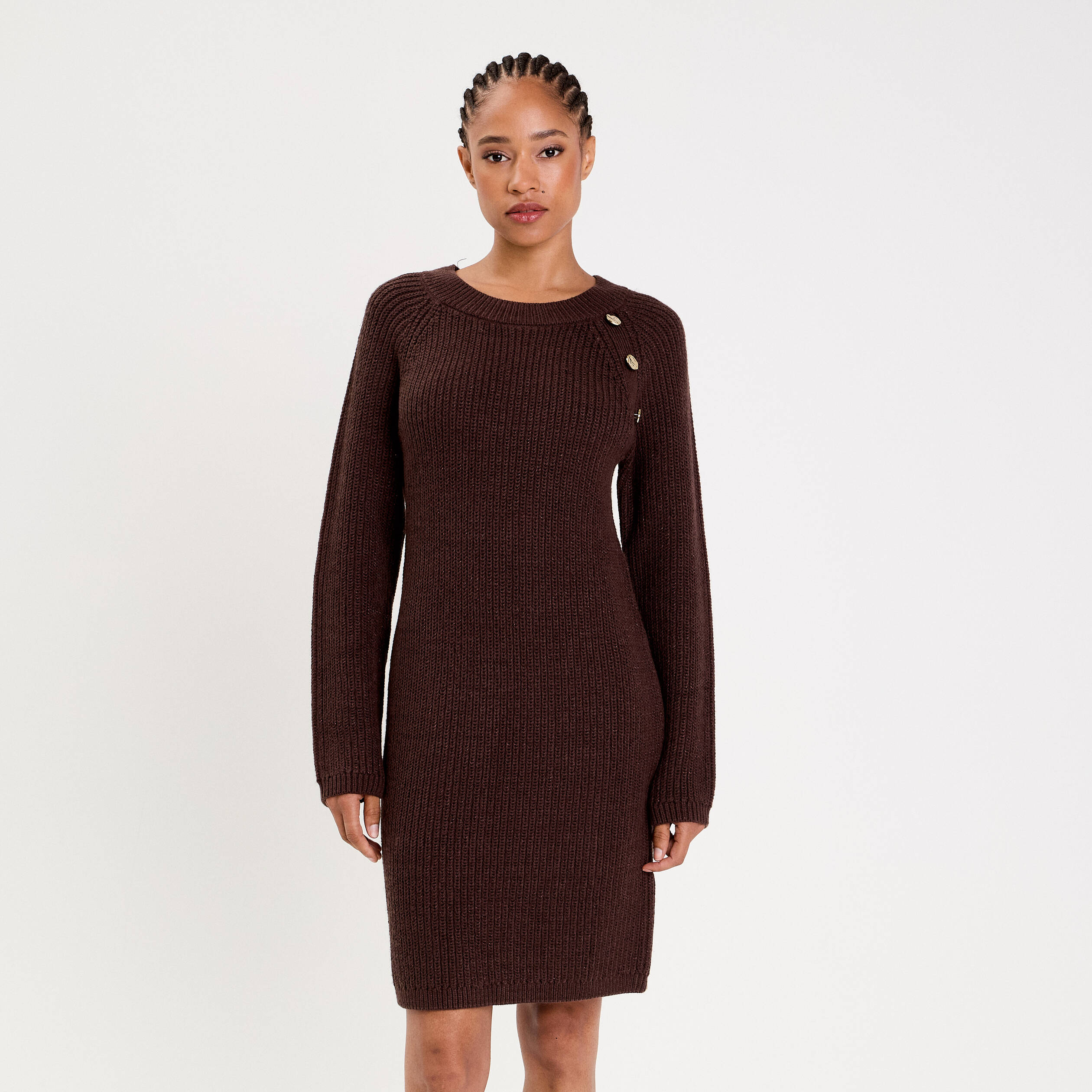 Robe pull détails de boutons marron foncé femme | Cache Cache