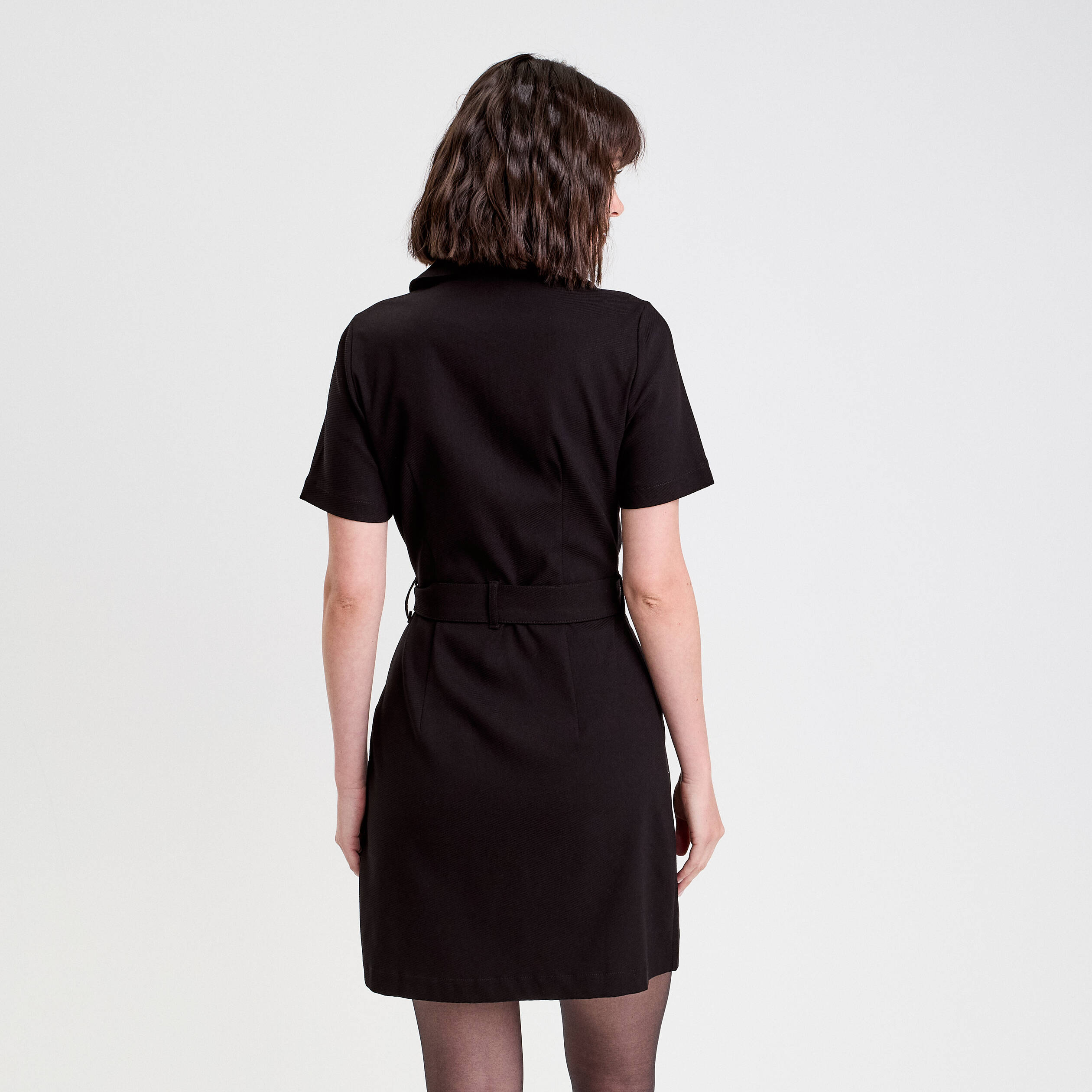 Robe droite zippée ceinturée noir femme | Cache Cache