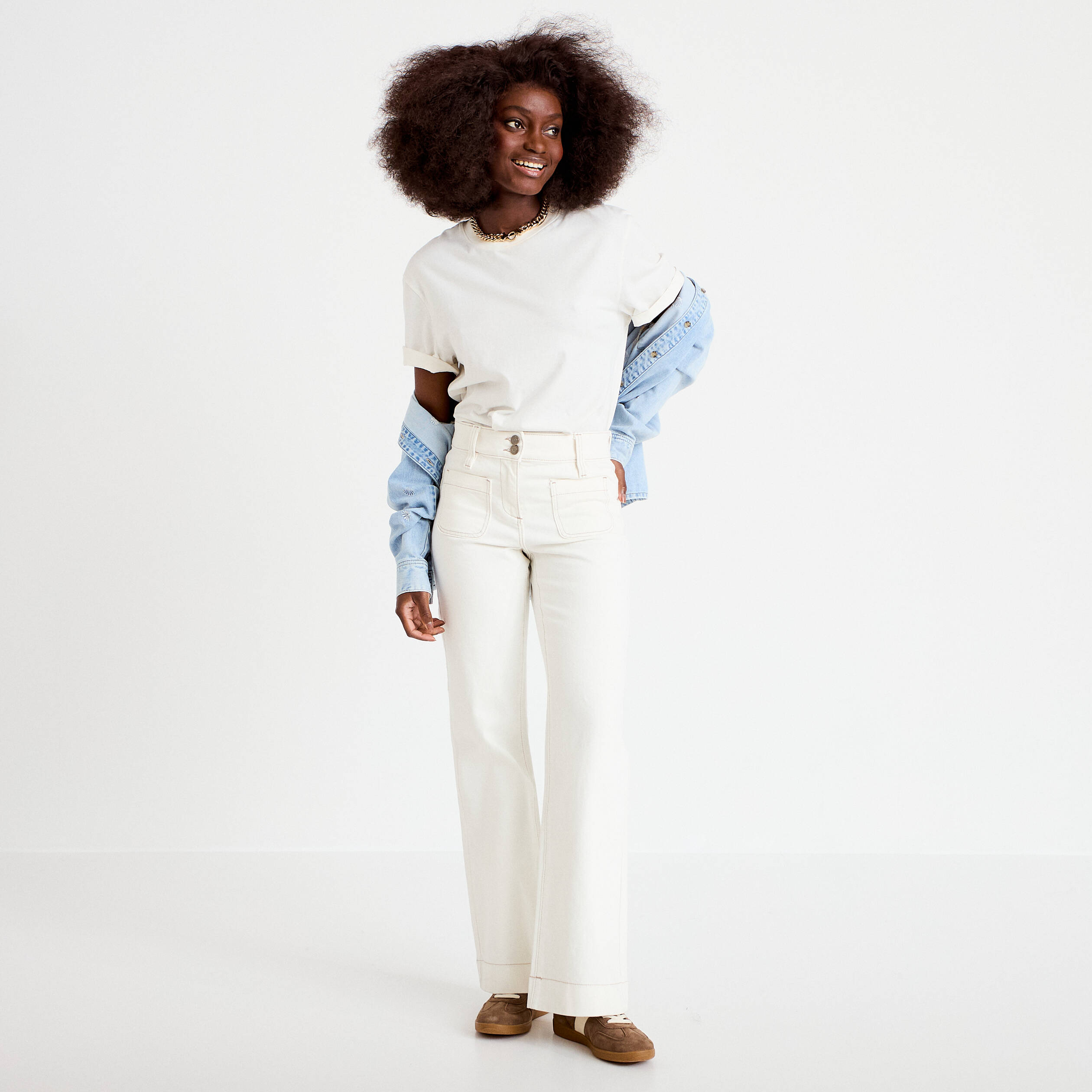Jean bootcut taille haute denim blanc femme | Cache Cache