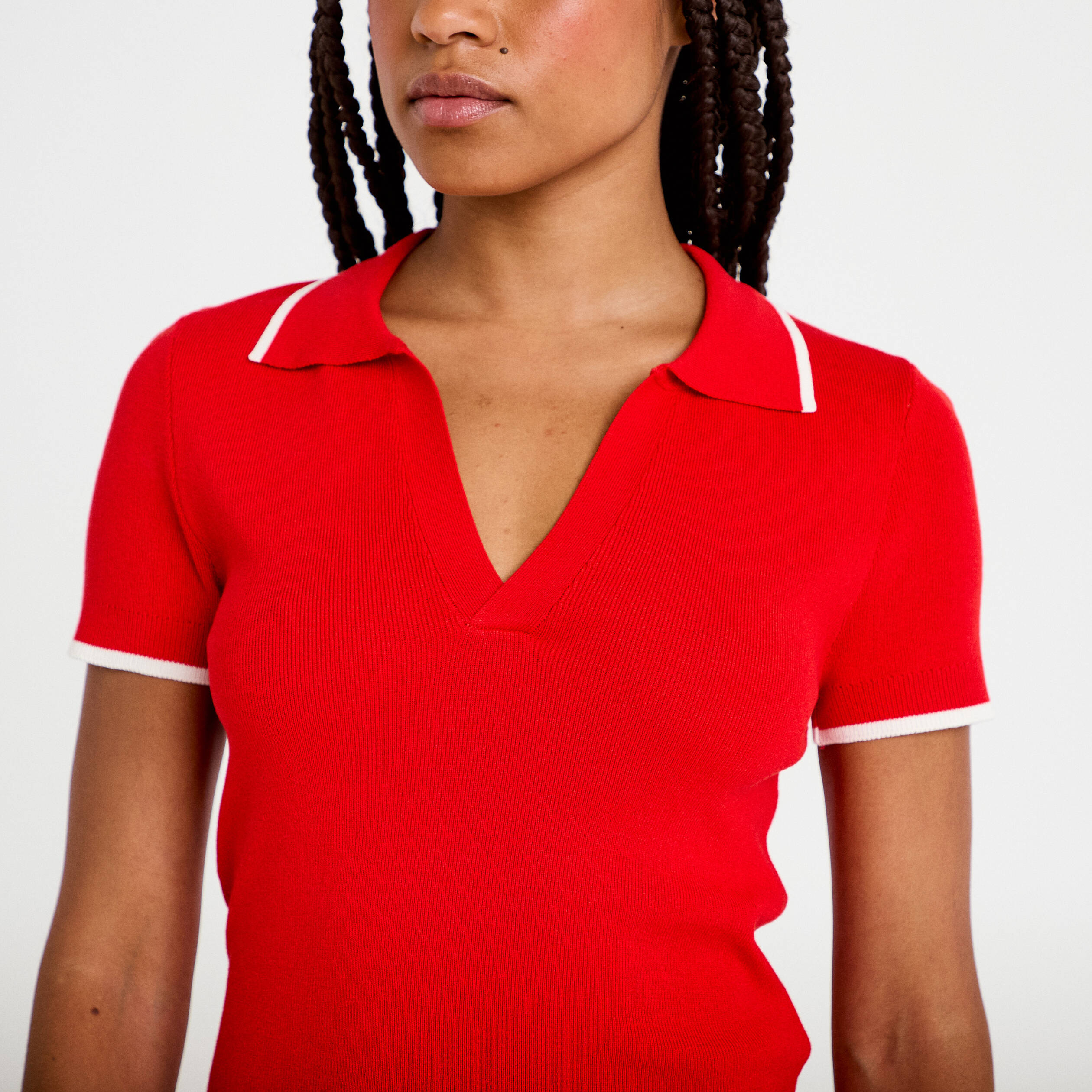 Pull manches courtes col polo rouge femme | Cache Cache