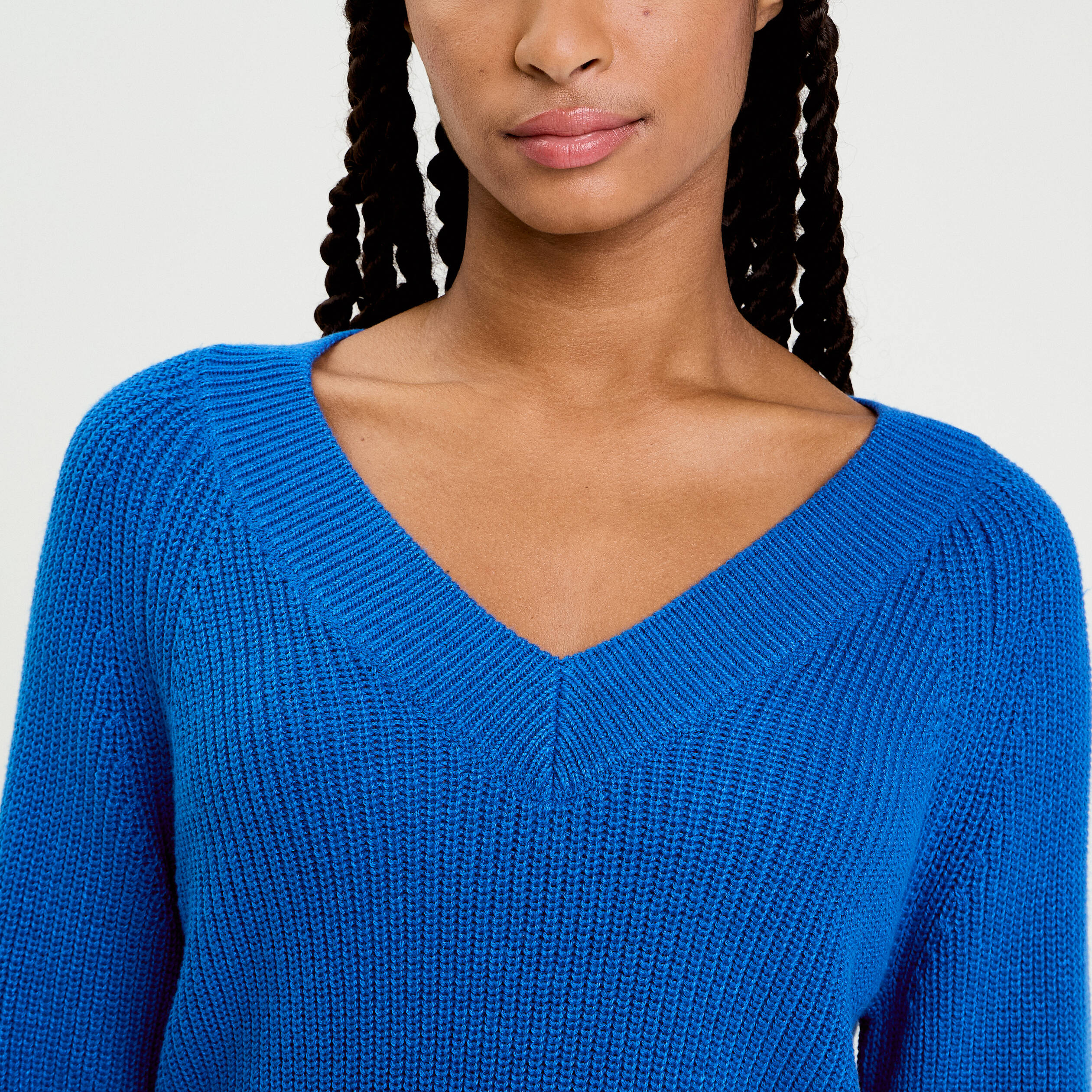 Pull col v manches longues bleu electrique femme | Cache Cache
