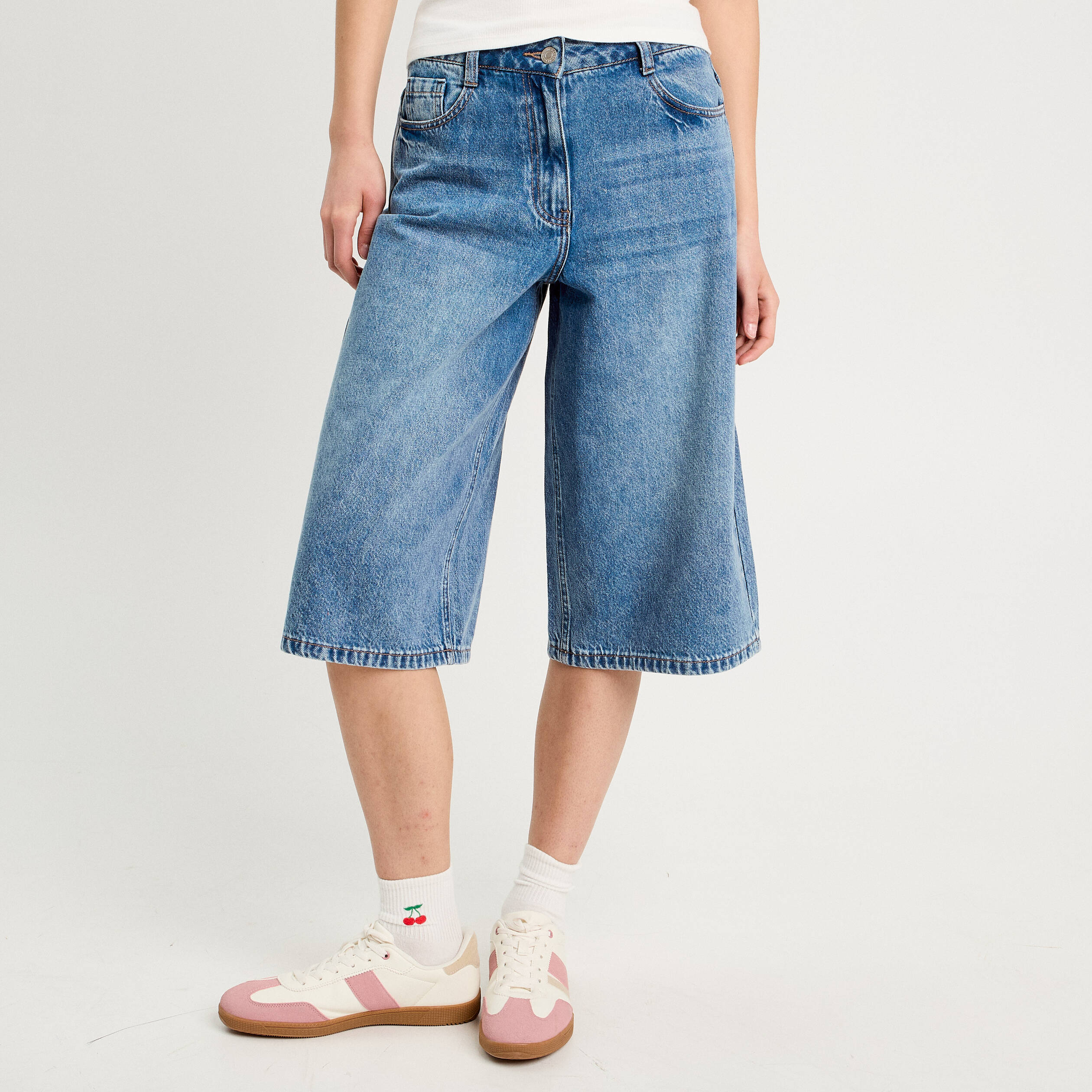 Bermuda large en jean denim double stone femme | Cache Cache