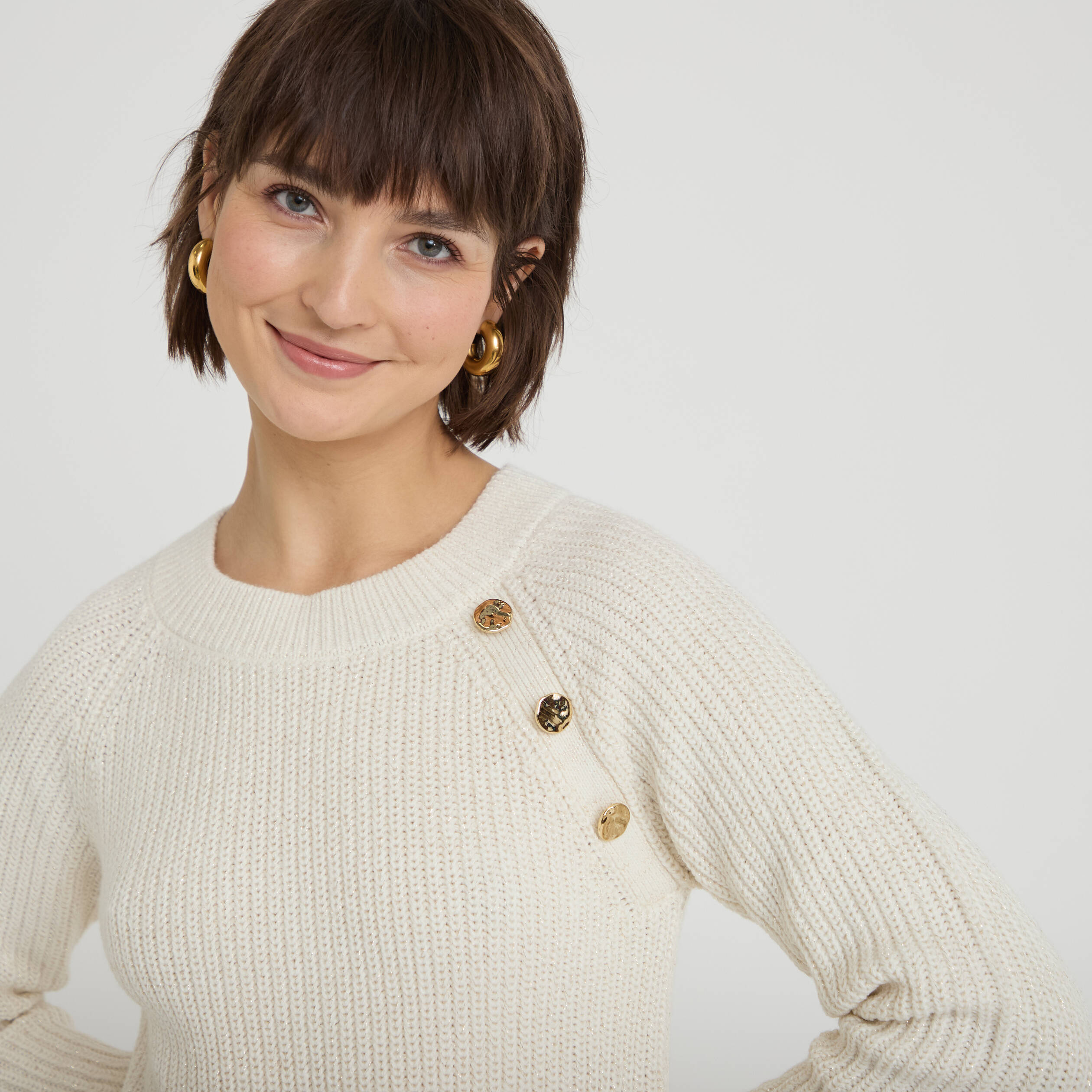 Robe pull détails de boutons ecru femme | Cache Cache