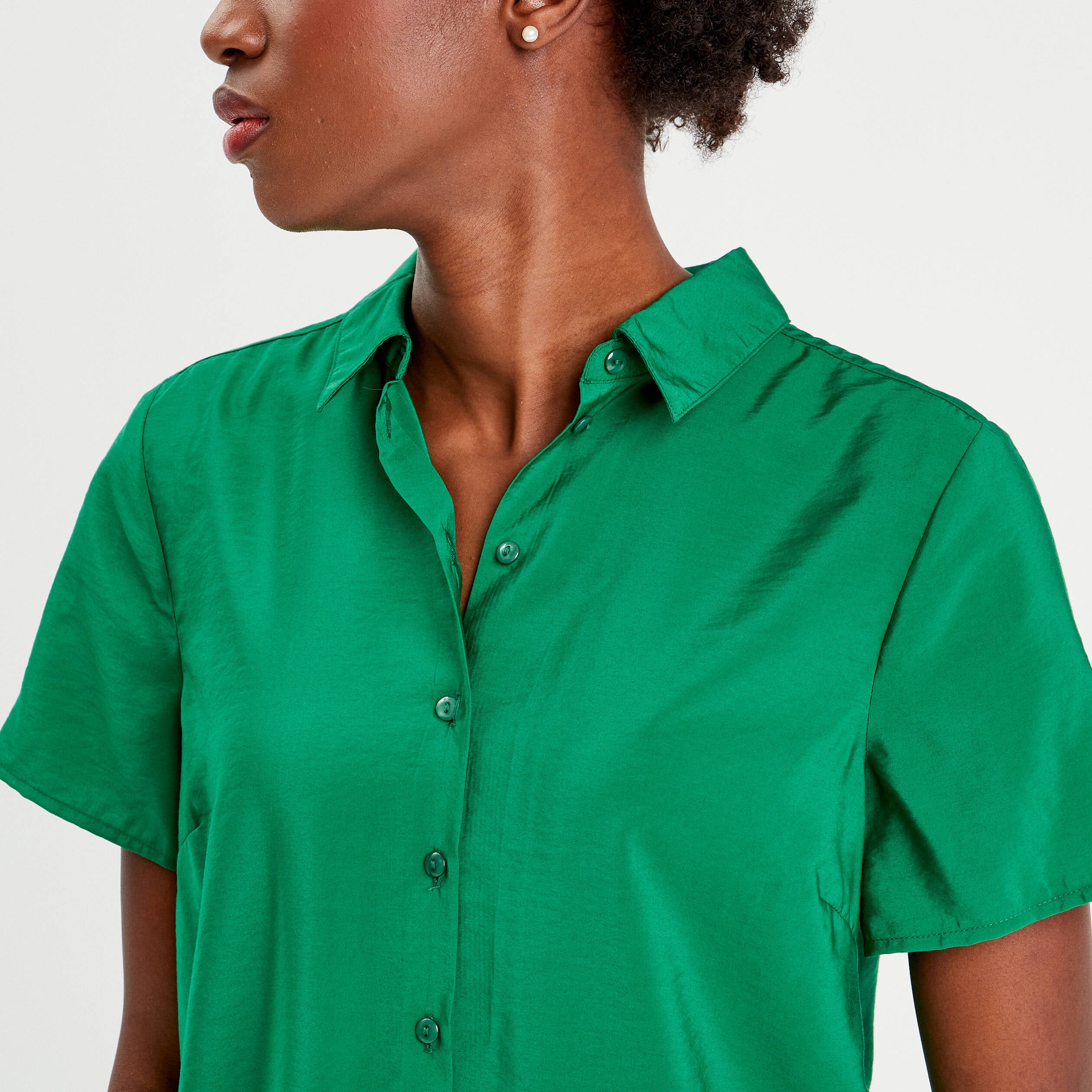 Chemise manches courtes vert émeraude femme | Cache Cache