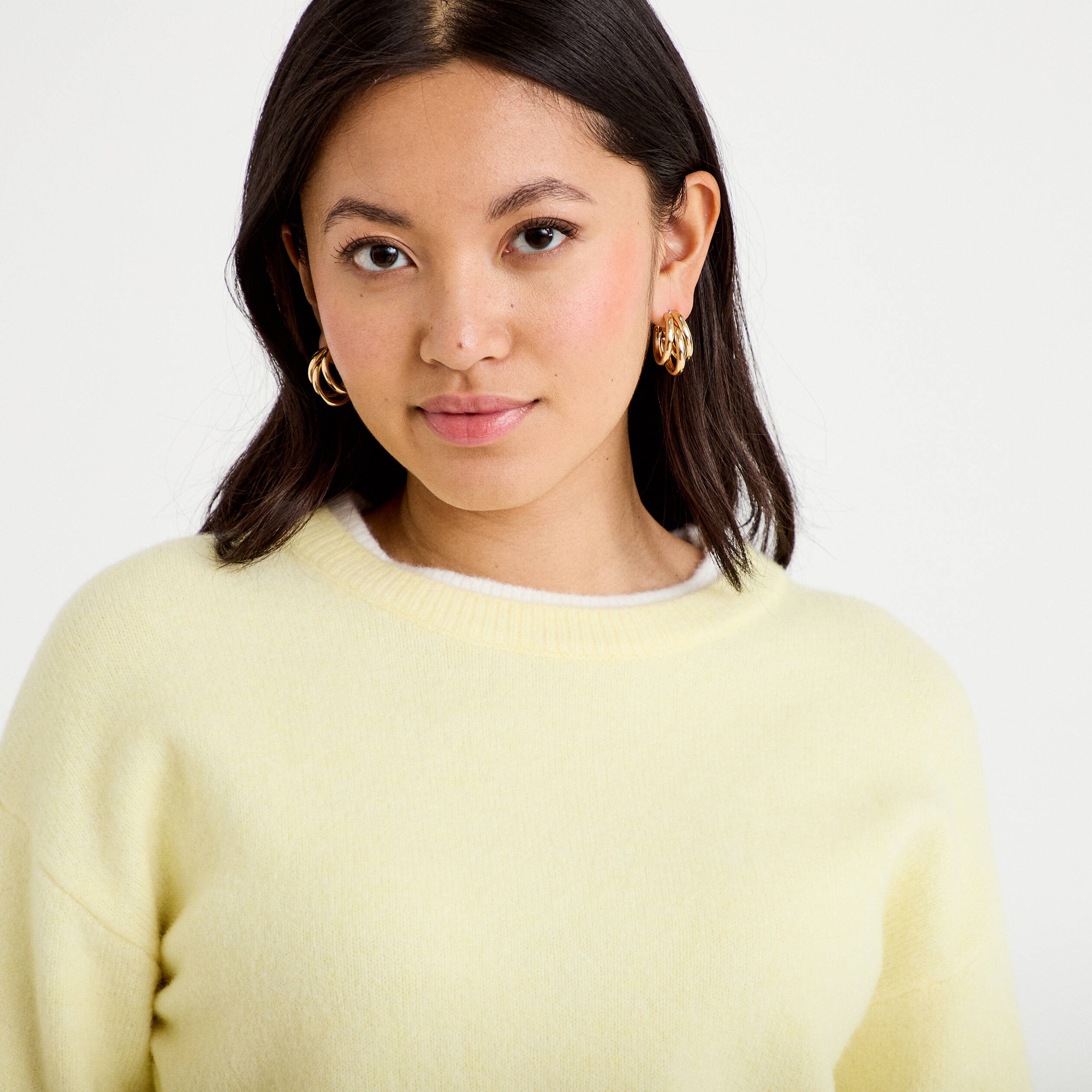 Pull col rond manches longues jaune clair femme | Cache Cache